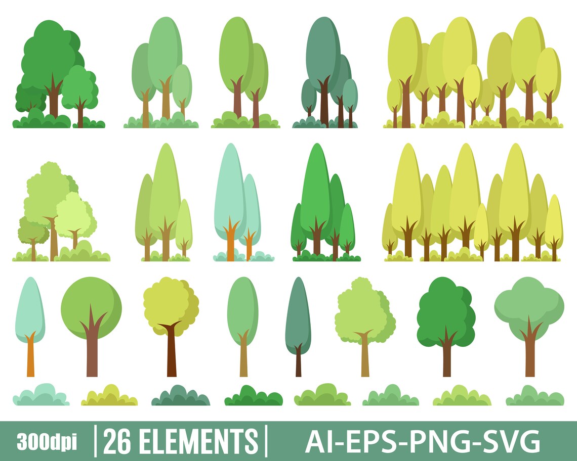 Tree Clipart Vector Design Illustration. Tree Set. Vector - Etsy