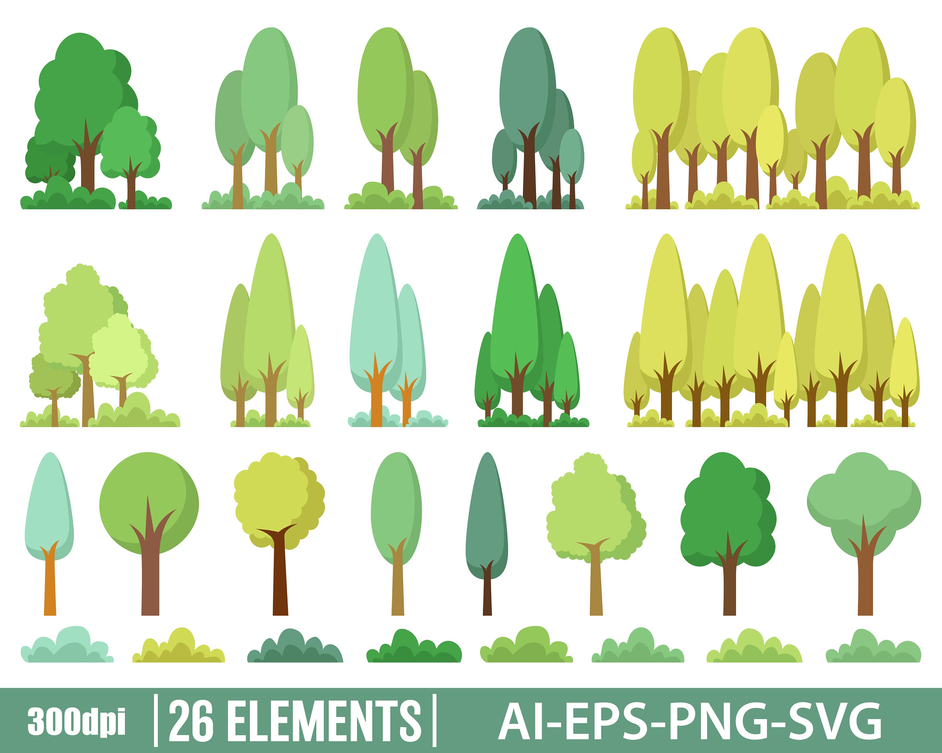 Tree Clipart Vector Design Illustration. Tree Set. Vector - Etsy