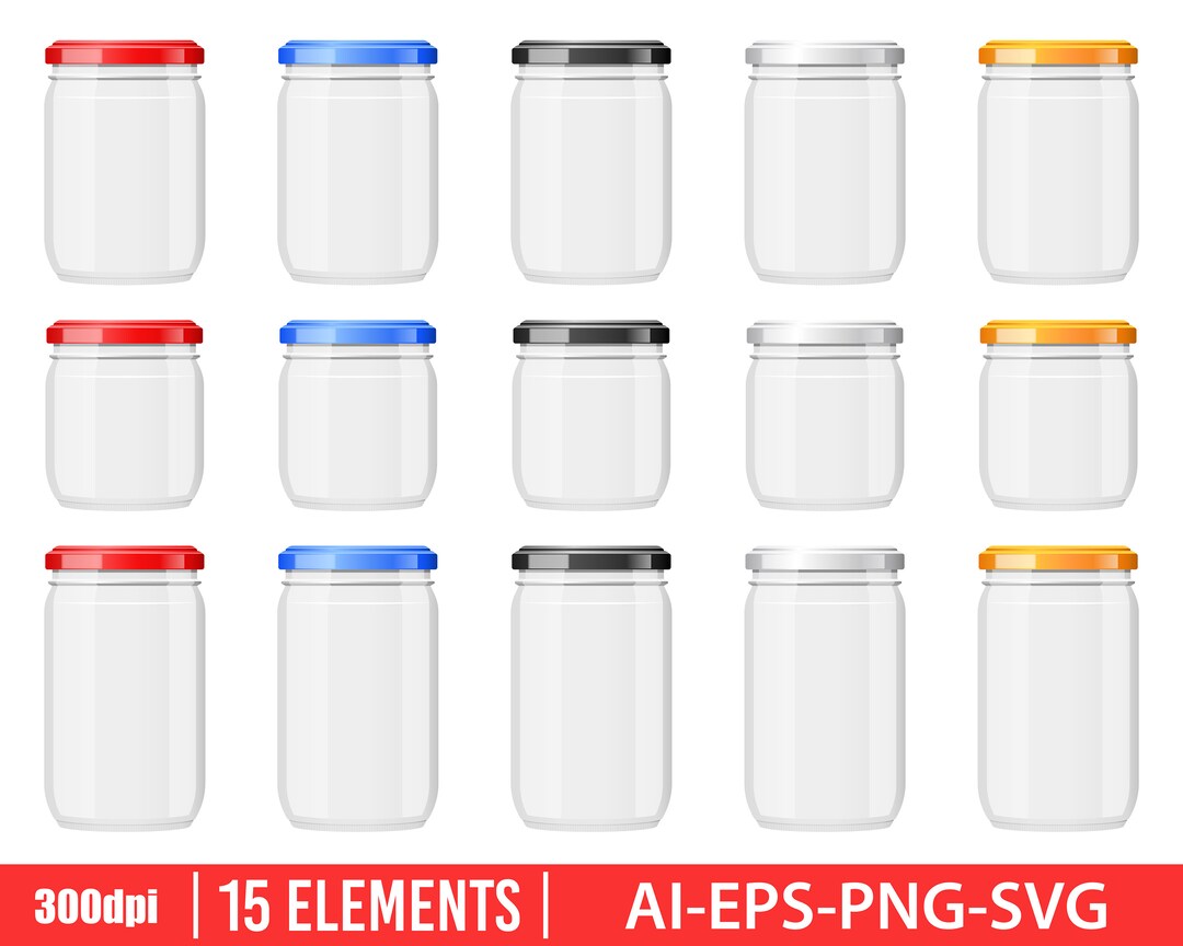 Empty Glass Jar Clipart Vector Design Illustration. Empty Glass Jar Set ...