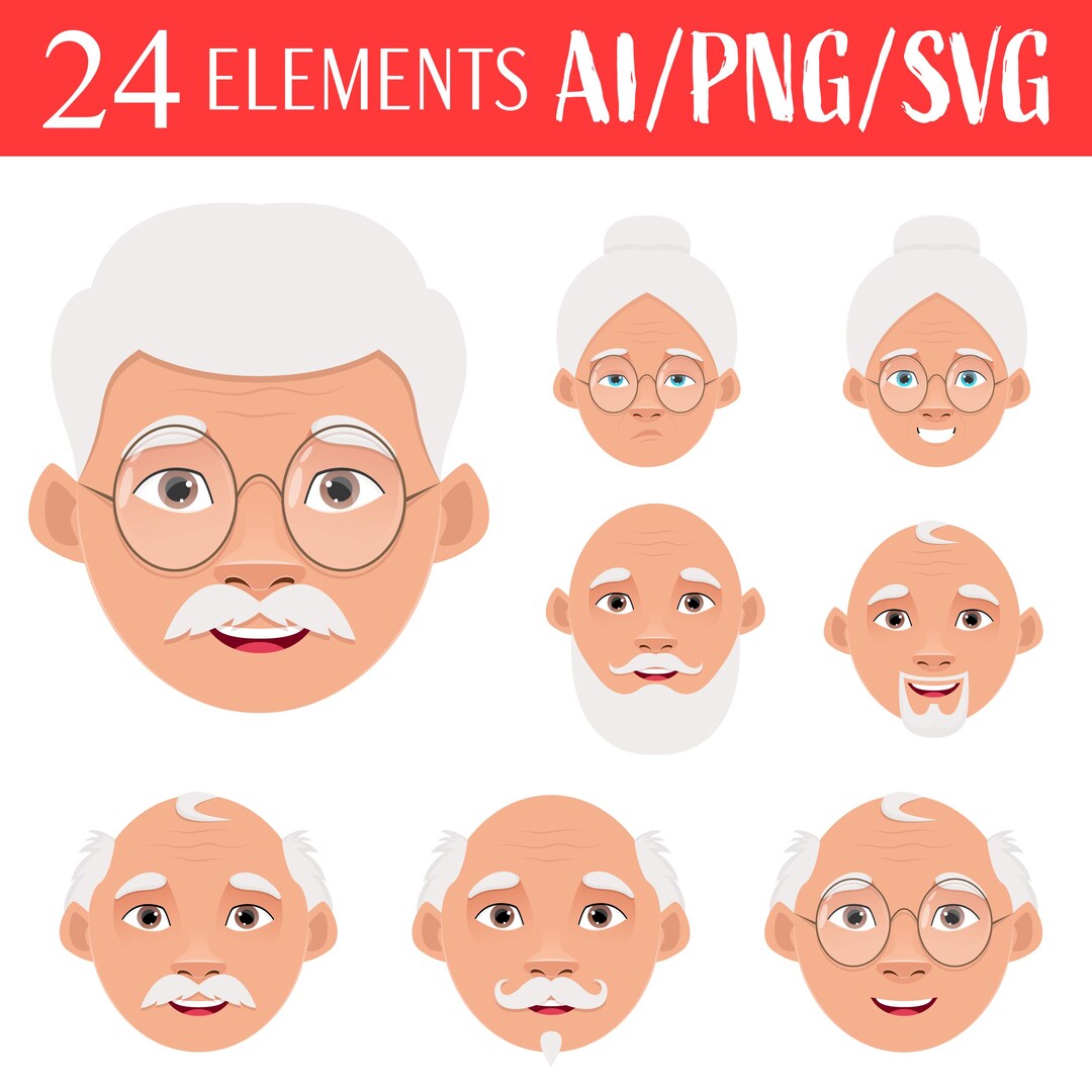 Old People Elderly Senior Character Vector Art Aged Person Digital ...