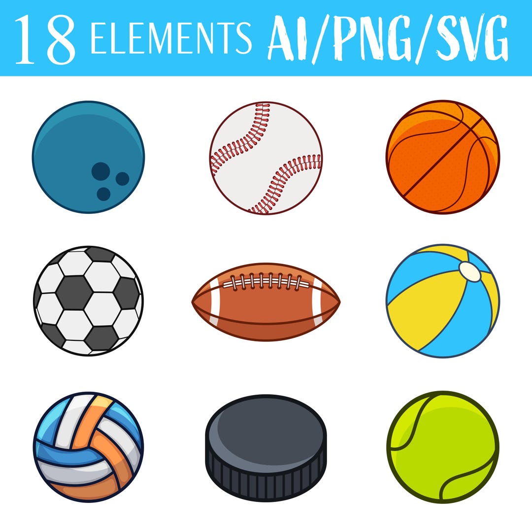 Sports Balls Clipart Vector Illustration Digital Design Sports Graphics ...