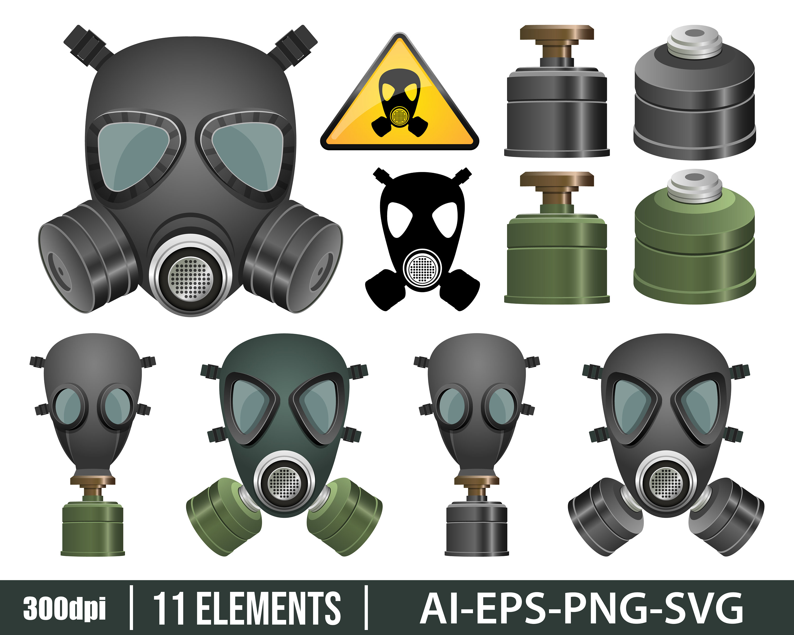 Gas Mask Clipart Vector Design Illustration. Gas Mask Set. | Etsy
