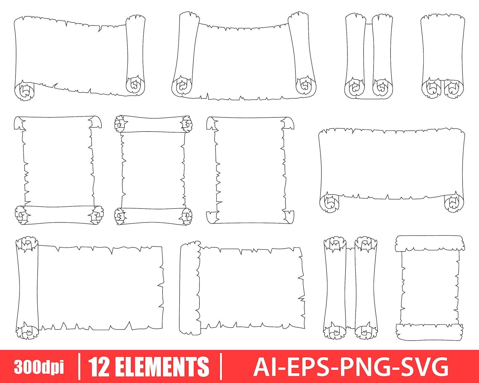 Old Scroll Clipart Vector Design Illustration. Old Scroll Set. Vector ...