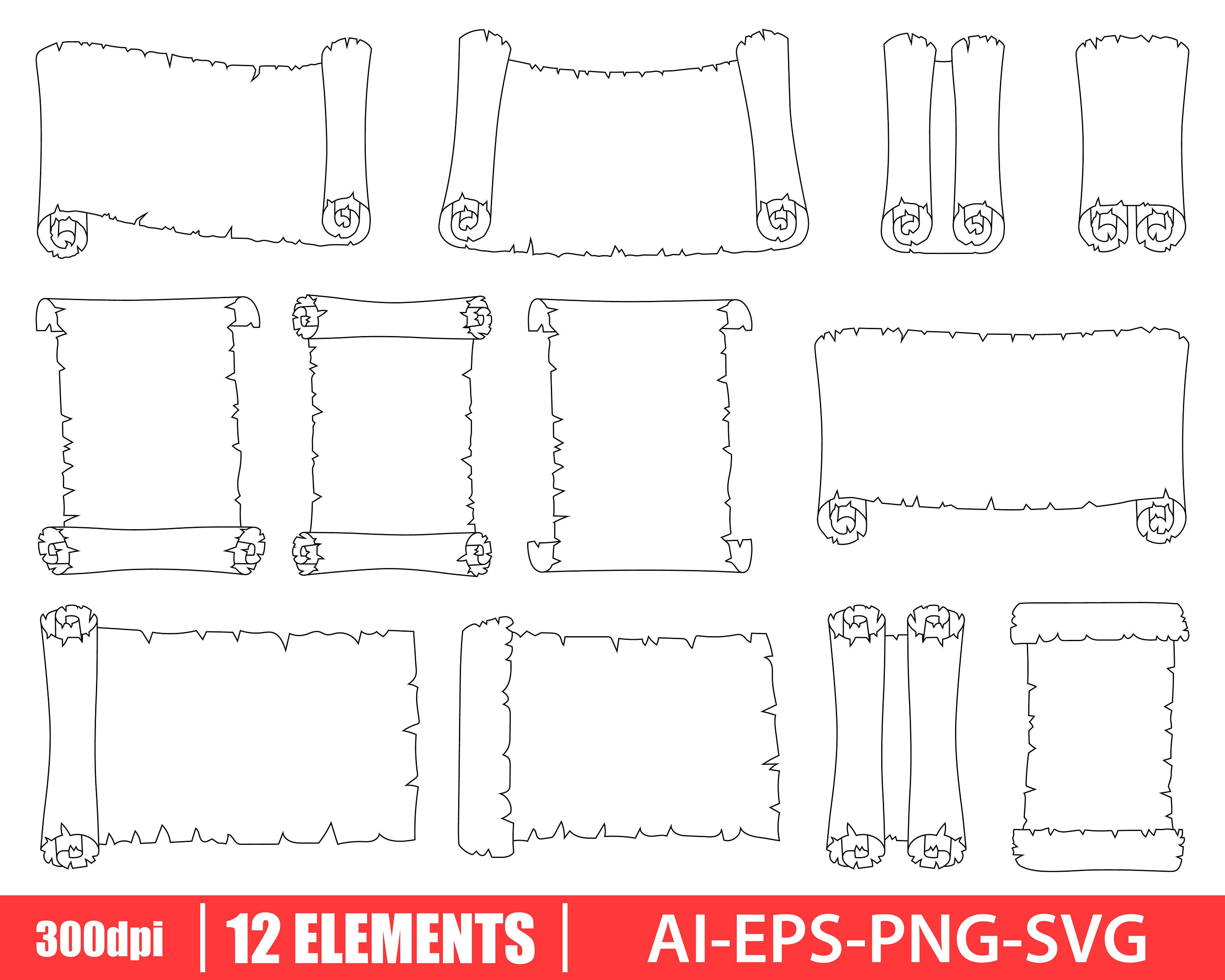 Old Scroll Clipart Vector Design Illustration. Old Scroll Set. - Etsy