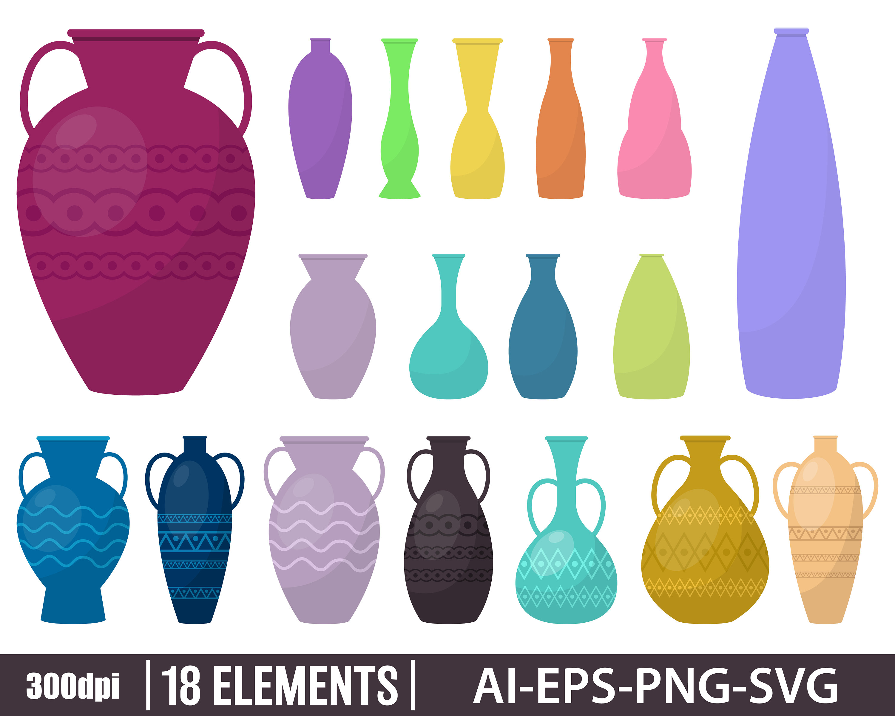 Flower Vase Clipart Vector Design Illustration. Vase Set. Vector ...