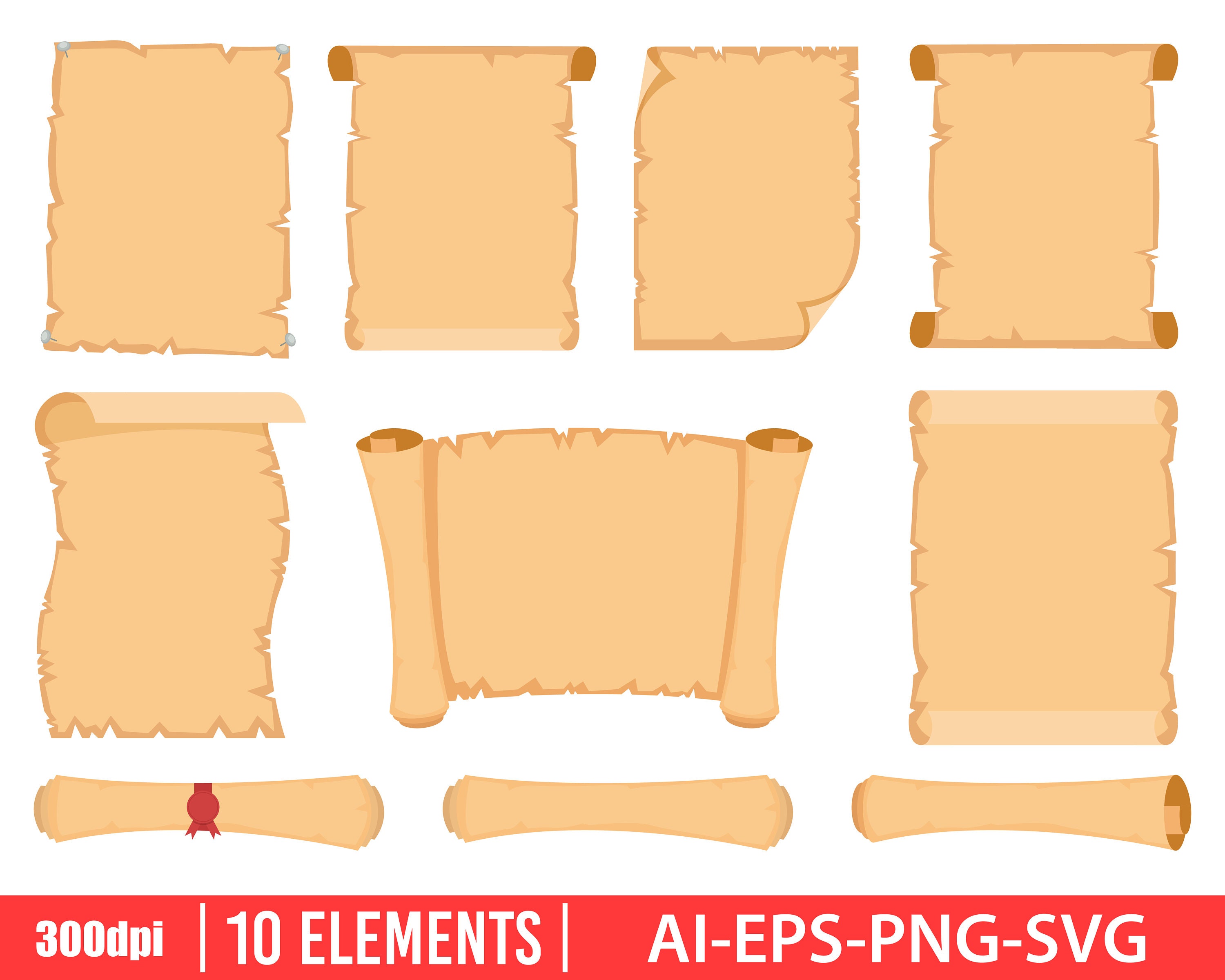 Papyrus Scroll Clipart Vector Design Illustration. Paper - Etsy