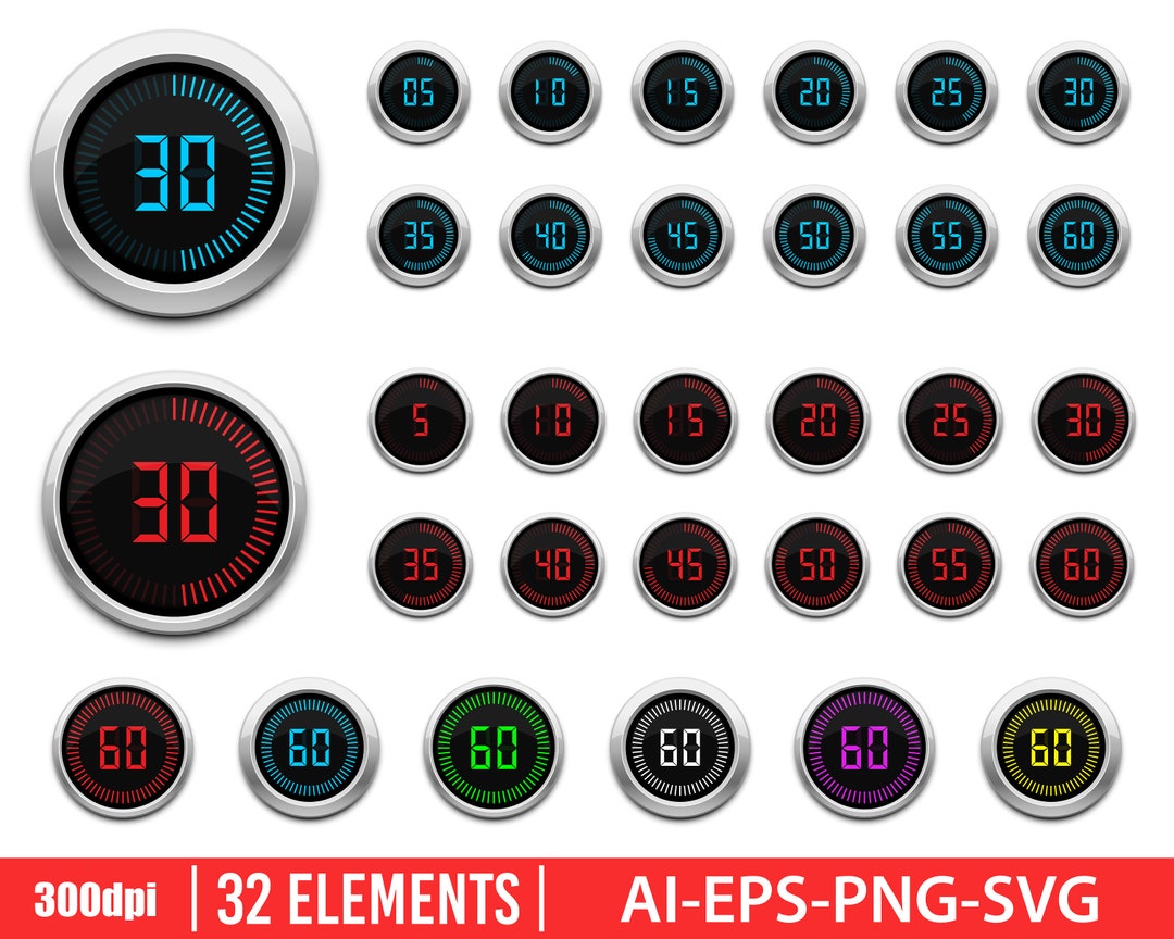 Digital Timer Clipart Vector Design Illustration. Digital Timer Set ...