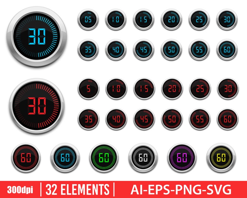 Digital Timer Clipart Vector Design Illustration. Digital | Etsy