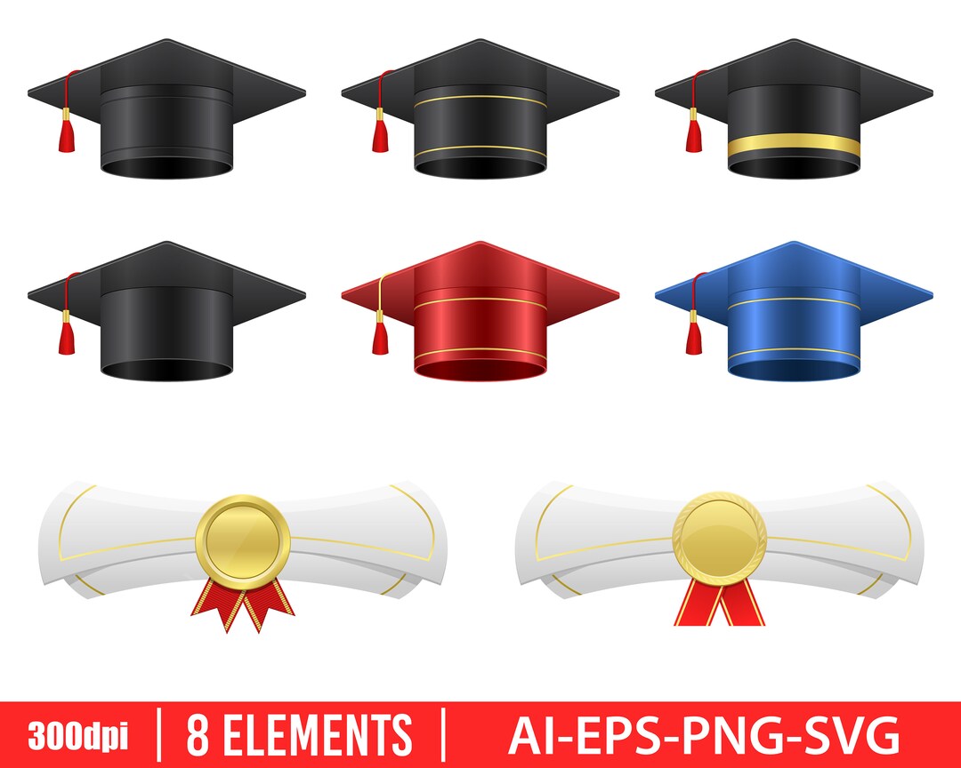 Graduation Cap Clipart Vector Design Illustration. Graduation Set ...