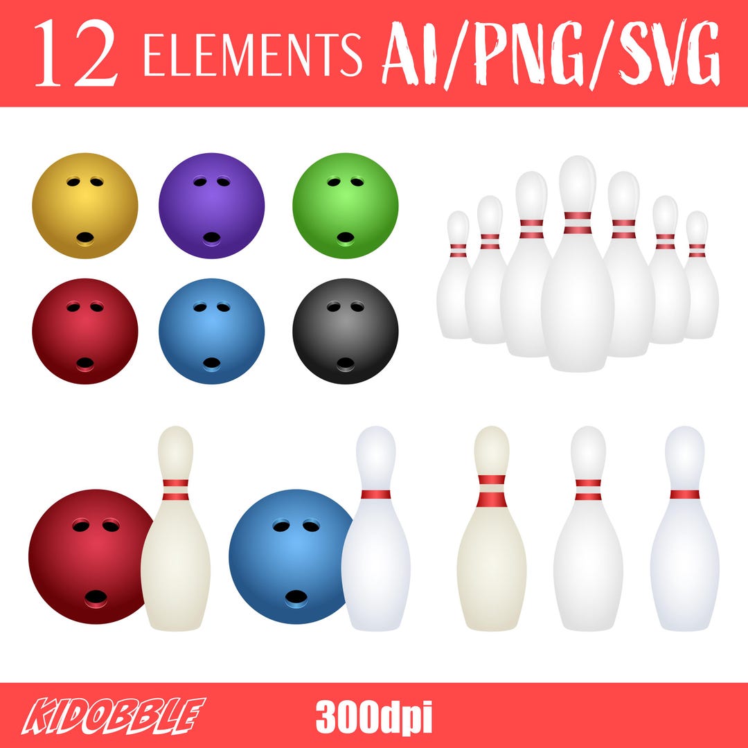 Bowling Clipart Vector Design Elements Set Digital Illustrations Pack ...