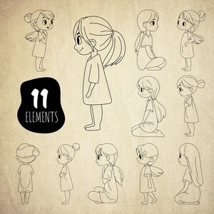 Cute 2D Flat Design Little Girl Digital Files Cute Printable Little ...