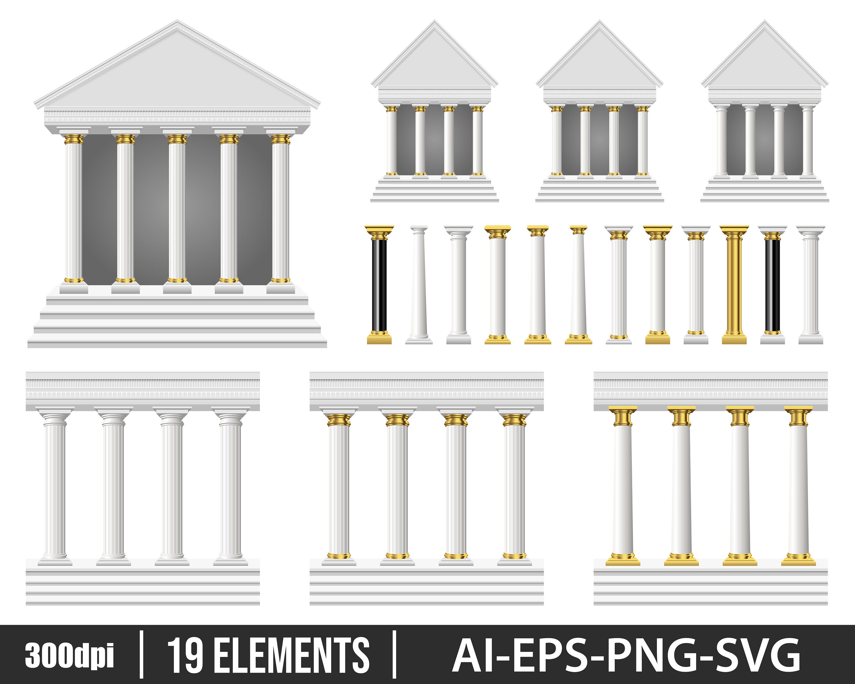 Antique Columns and Temple Clipart Vector Design Illustration. Antique ...