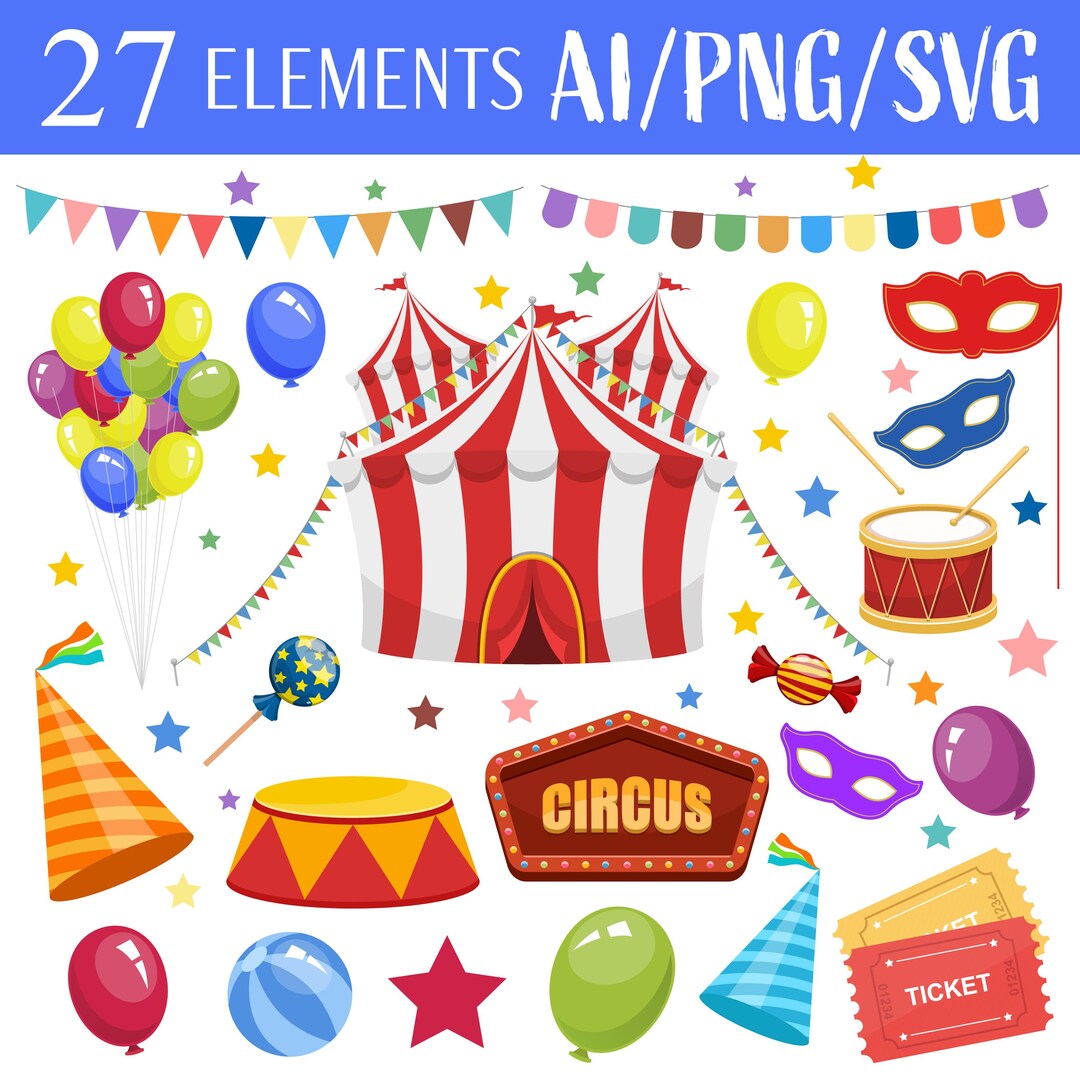 Circus Elements Carnival Theme Performance Show Vector Art Amusement ...