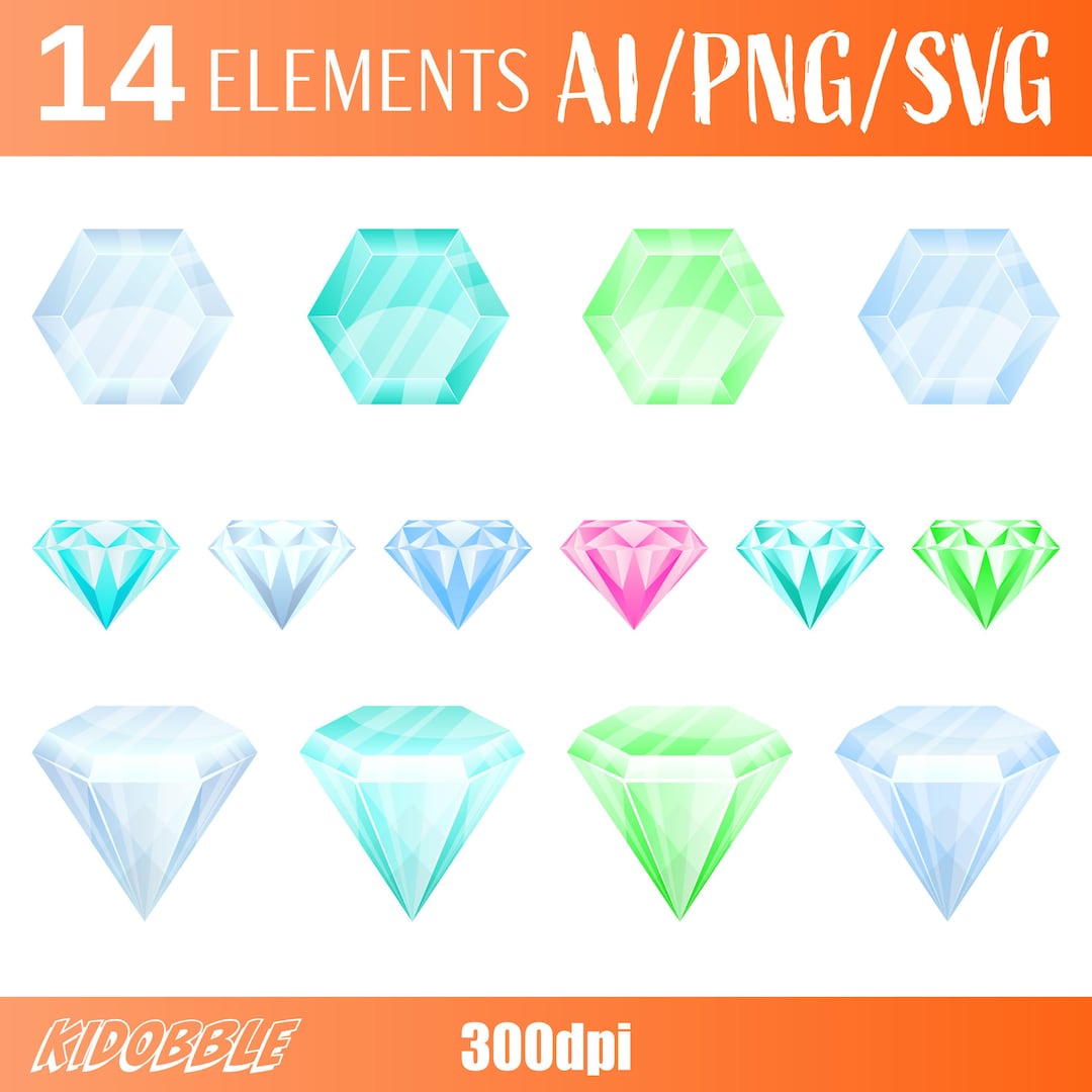 Diamond Clipart Graphics | Sparkling Gem Illustrations | Hand-drawn ...