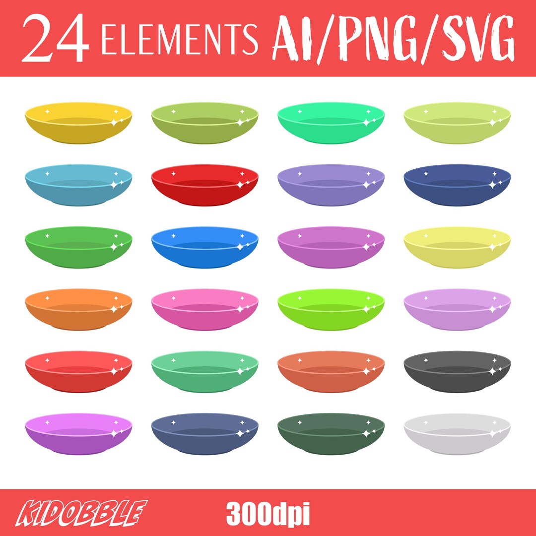 Colored Plates Clipart Vector Art Design Dinnerware Graphics Dishware ...