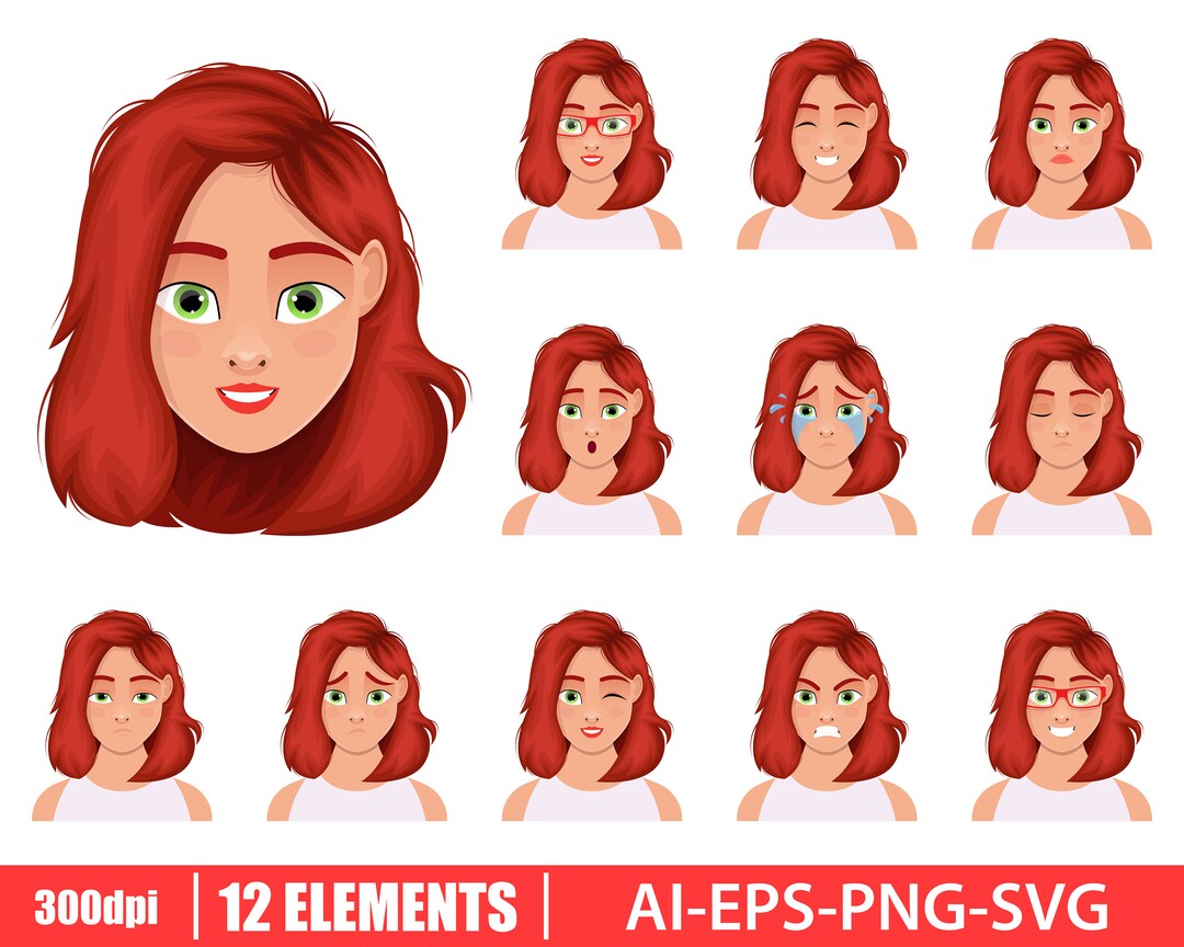 Woman Face Expression Clipart Vector Design Illustration. Woman Face ...