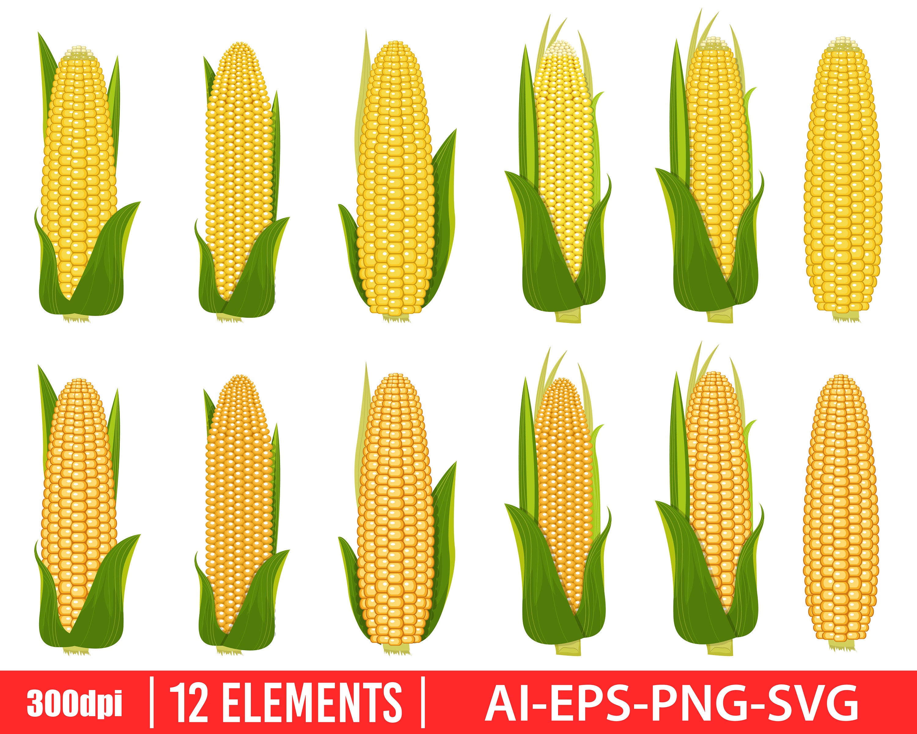 Corn Clipart Vector Design Illustration. Corn Set. Vector Clipart Print ...