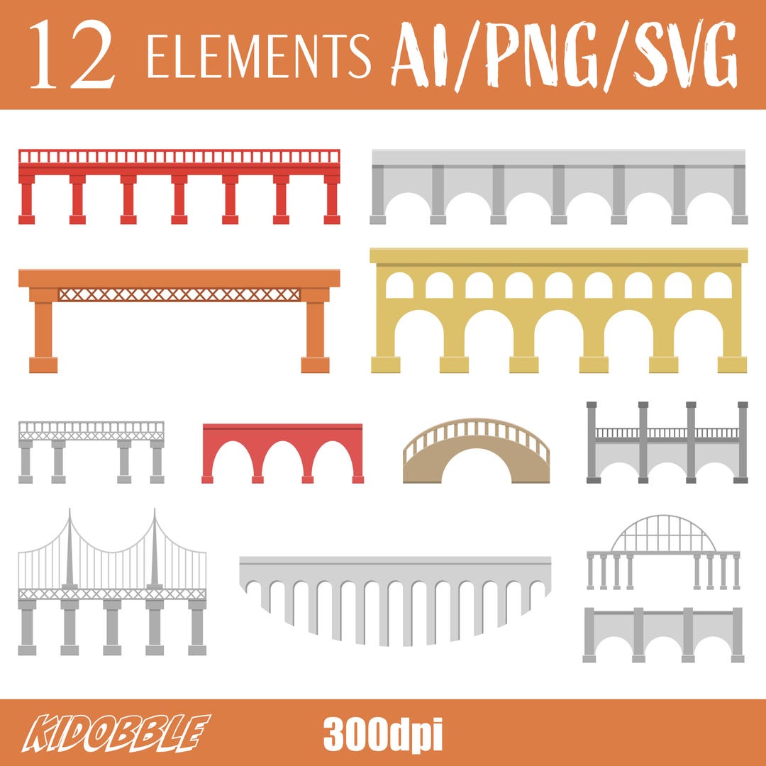 Bridge Clipart Vector Illustration Design Elements Pack Artistic ...