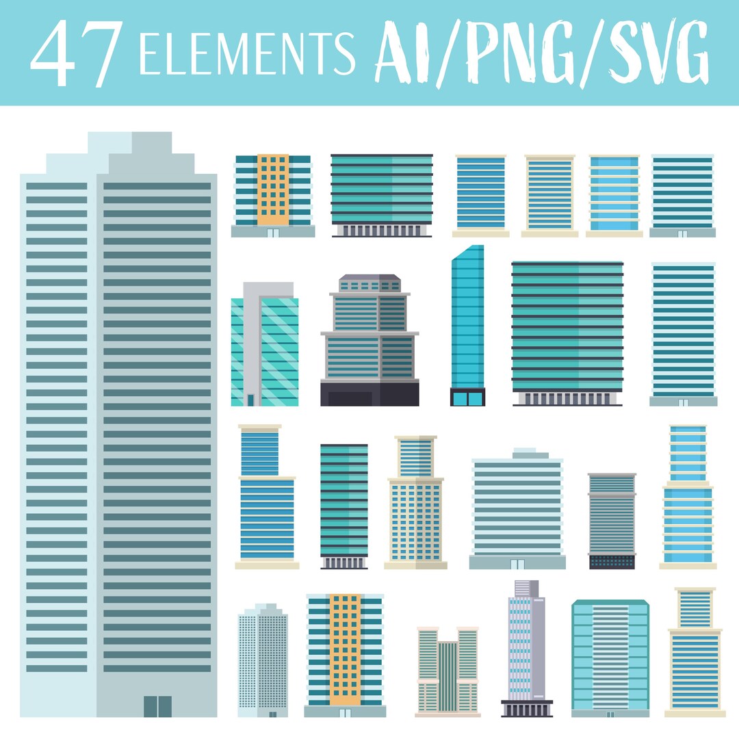 Skyscraper City Buildings Clipart Vector Art Urban Architecture Digital ...