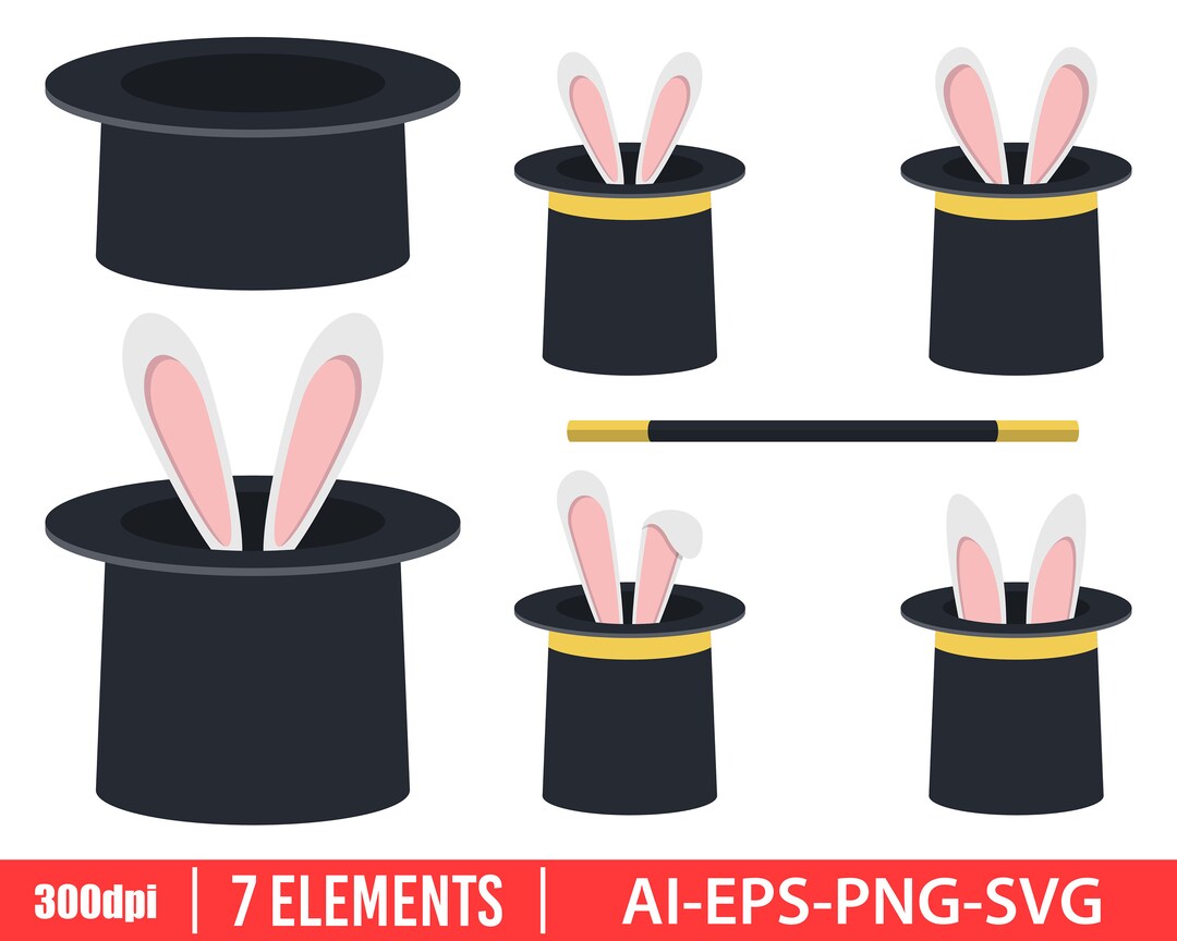 Magic Hat With Rabbit Clipart Vector Design Illustration. Magic Hat Set ...