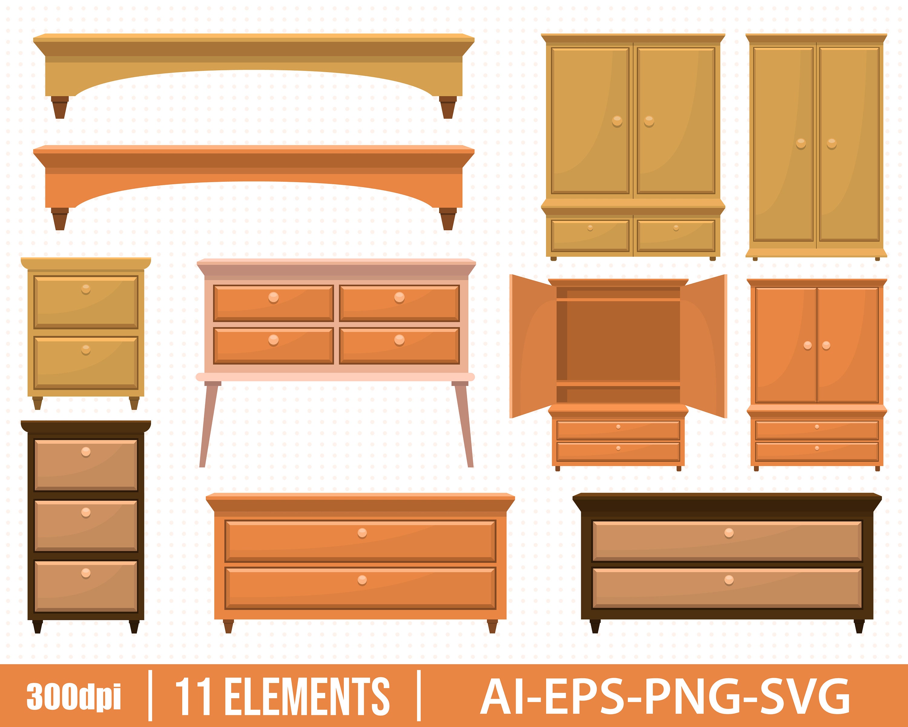 Retro Wooden Bedroom Furniture Clipart Vector Design Illustration ...