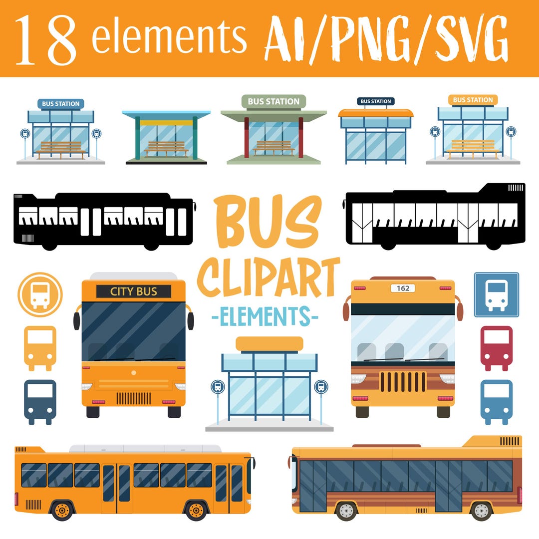 Bus Travel Clipart Vector Illustration Digital Art Bus Graphics ...