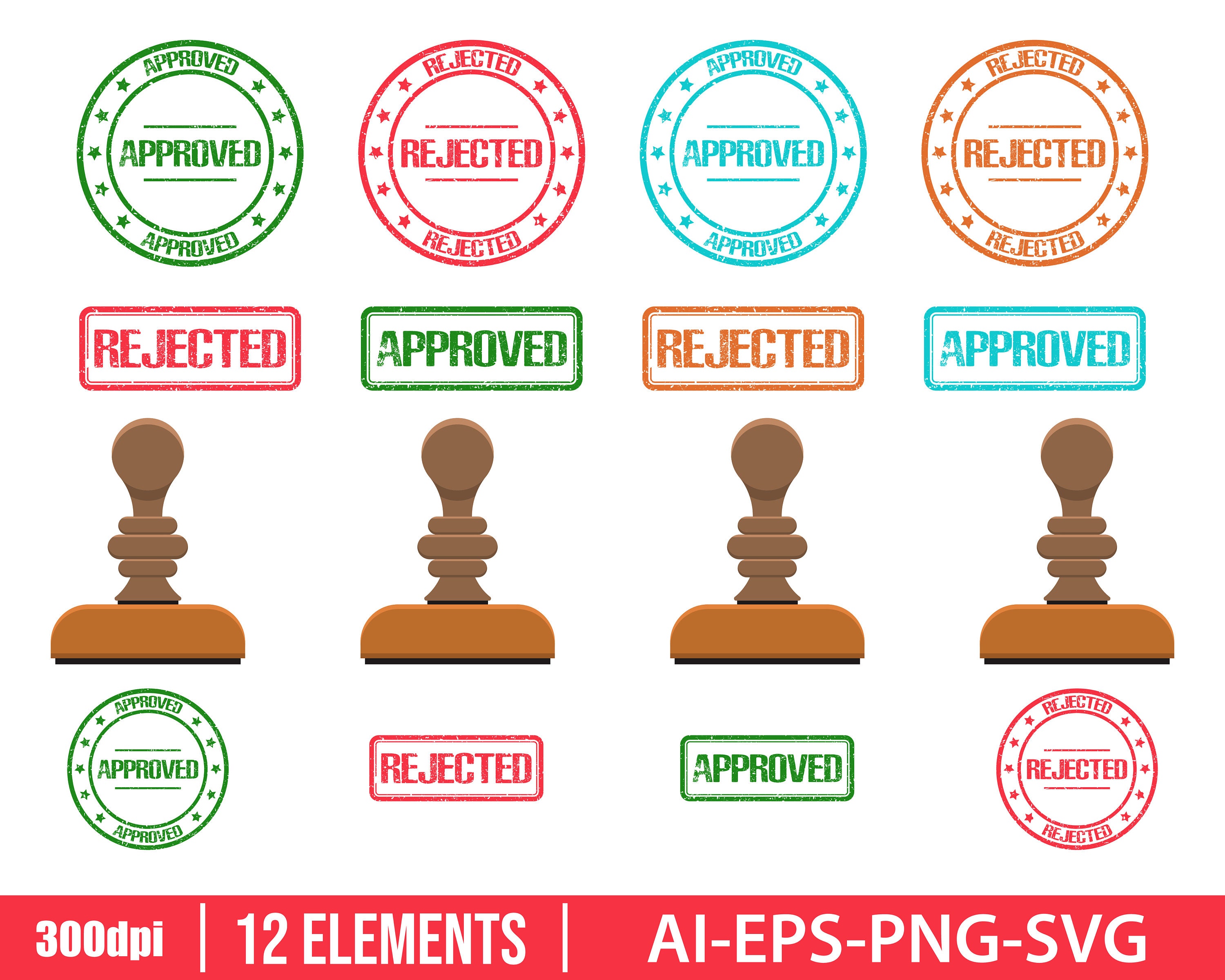 Approved and Rejected Stamp Mark Clipart Vector Design Illustration ...