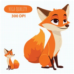 Adorable 2D Flat Design Fox Digital Files Cute Printable Fox Clipart ...