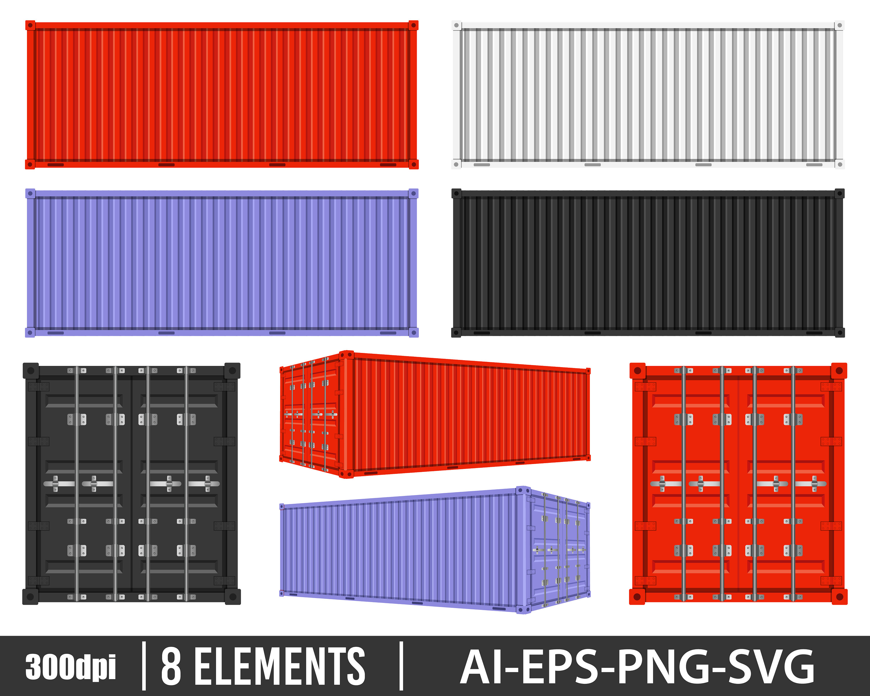 Cargo Container Clipart Vector Design Illustration. Cargo Container Set ...
