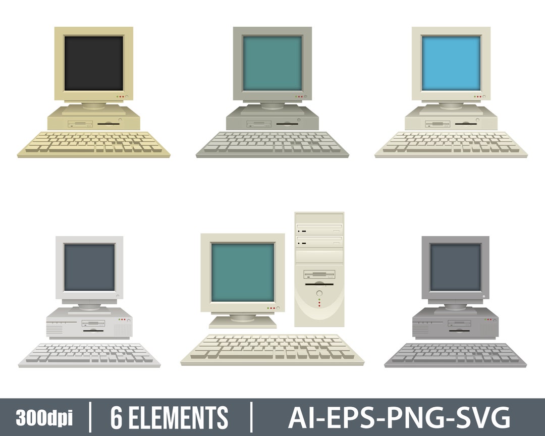 Old Vintage Pc Clipart Vector Design Illustration. Vintage Pc Set ...