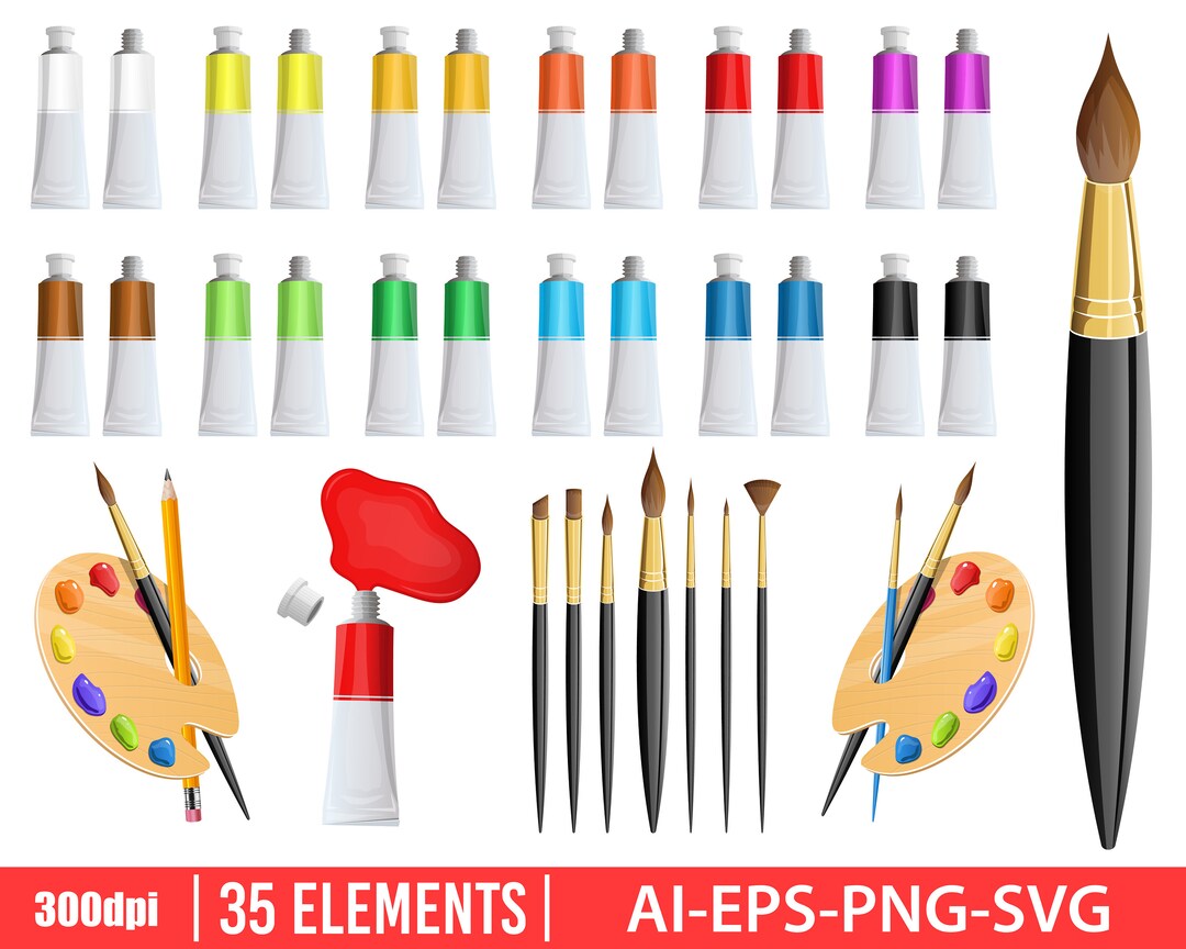 Artist Paint Brush and Tube Clipart Vector Design Illustration. Paint ...