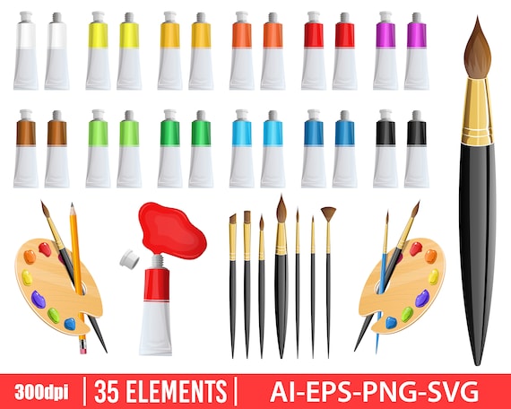 Artist Paint Brush and Tube Clipart Vector Design - Etsy