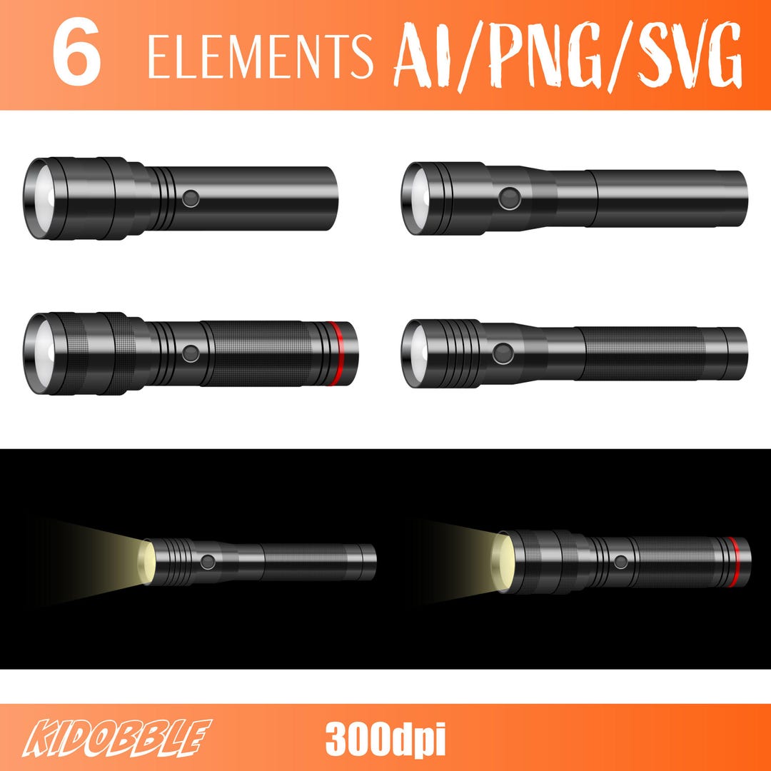 Flashlight Clipart Set | Hand-drawn Torch | Digital Lighting Graphics ...