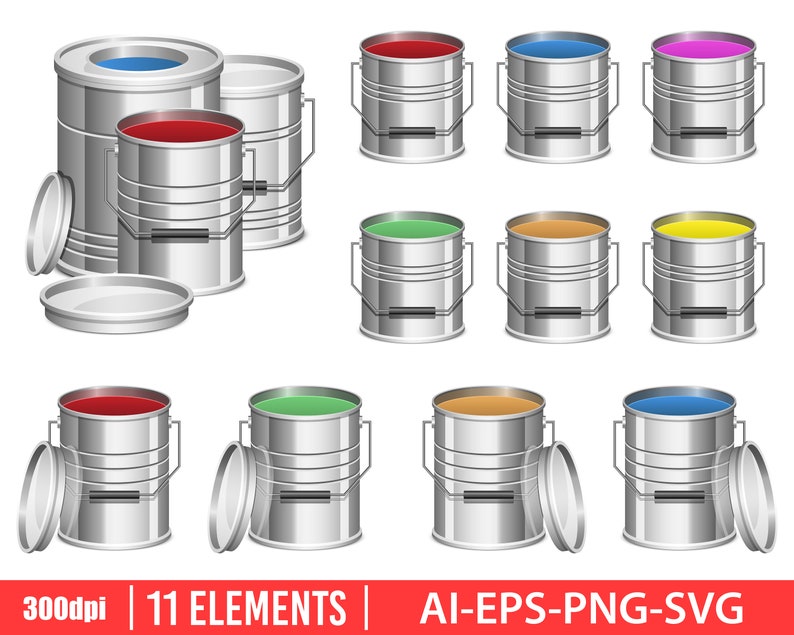 Realistic Paint Can Clipart Vector Design Illustration. Paint Can Set ...