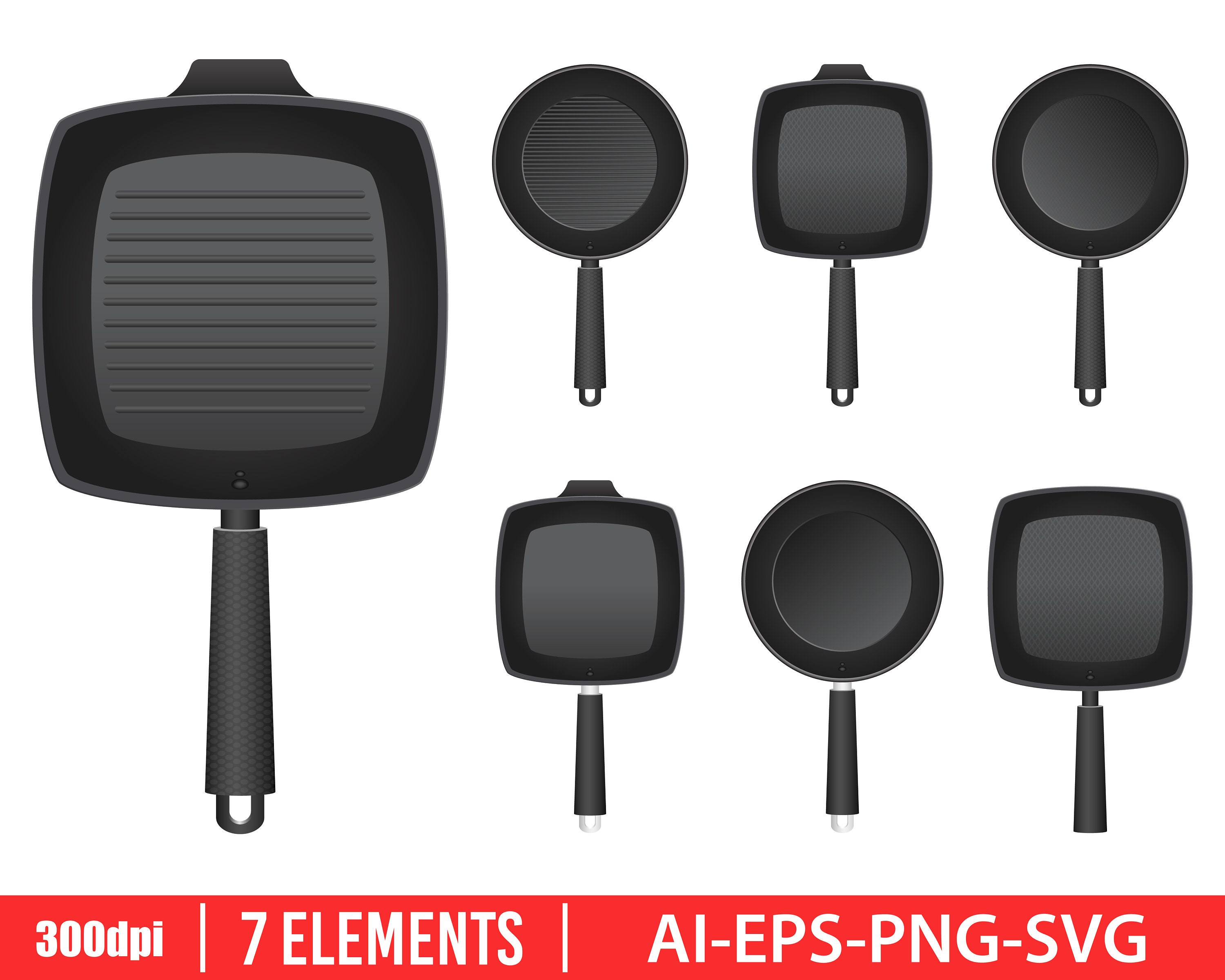 Frying Pan Clipart Vector Design Illustration. Frying Pan Set. Vector ...