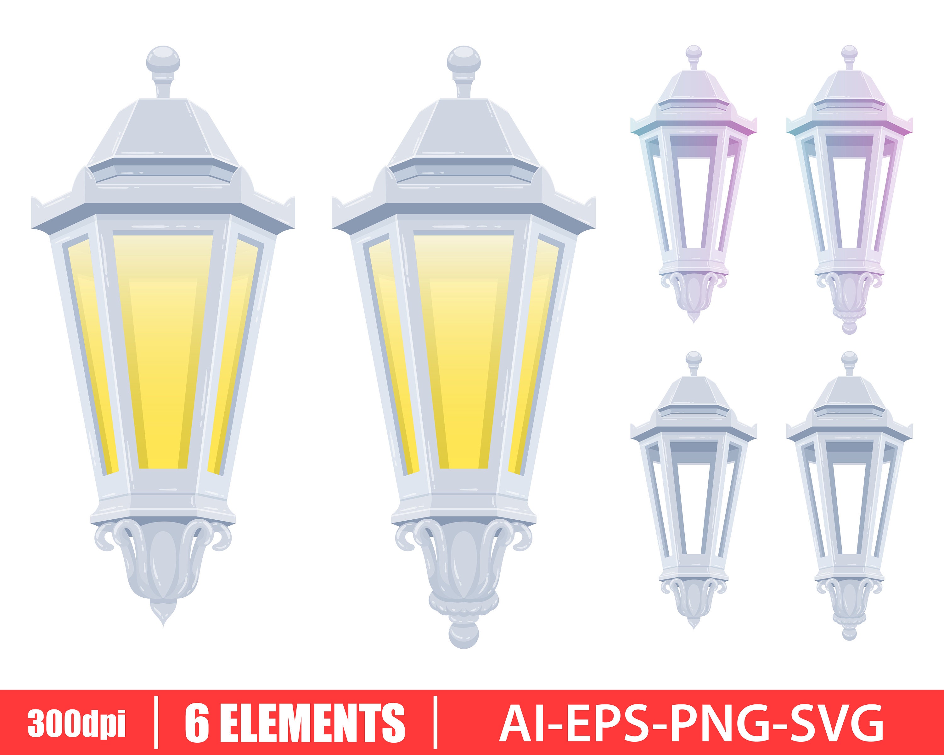 Vintage Lamp Clipart Vector Design Illustration. Old Lamp Set. - Etsy