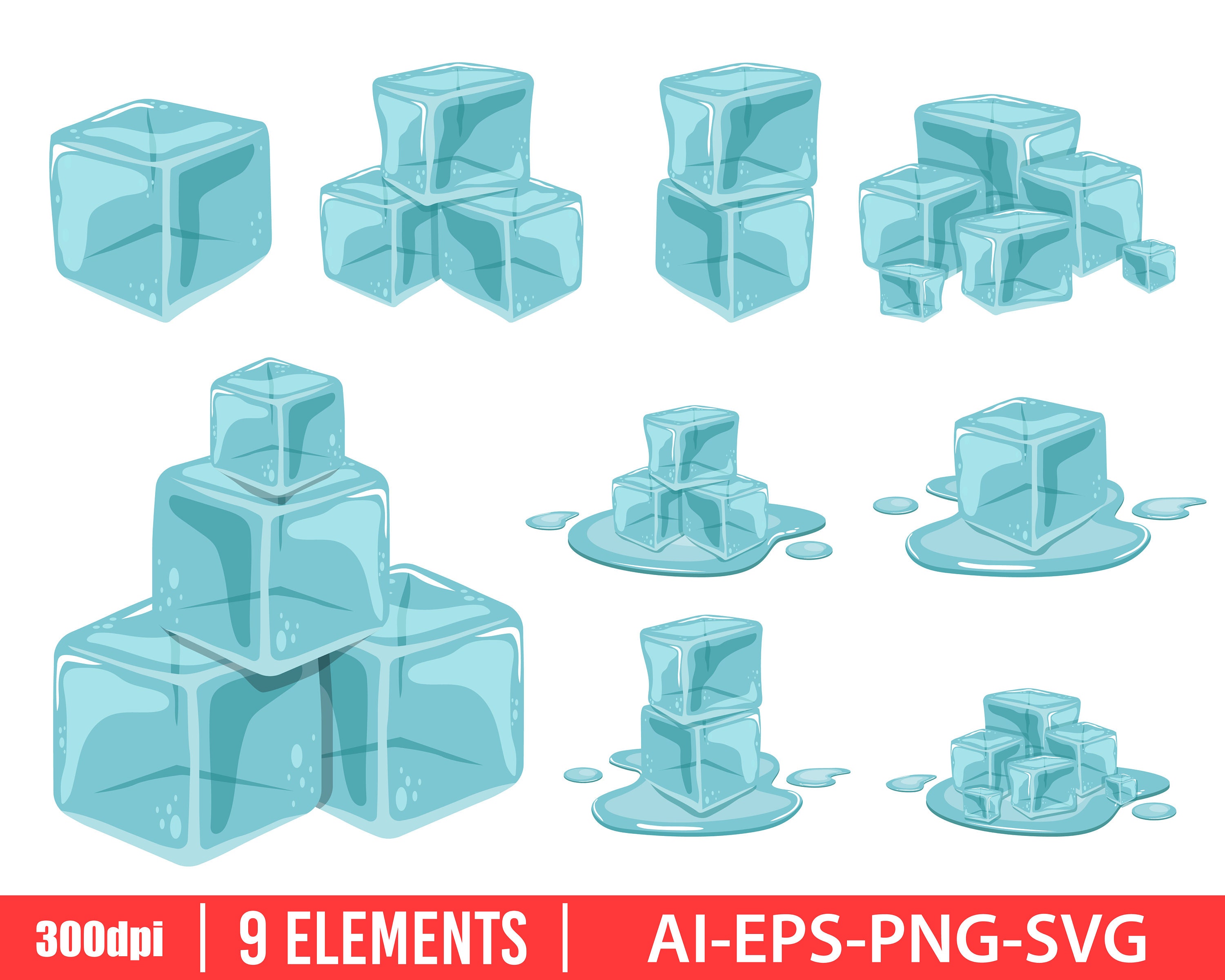Ice Cube Clipart Vector Design Illustration. Ice Cube Set. Vector ...