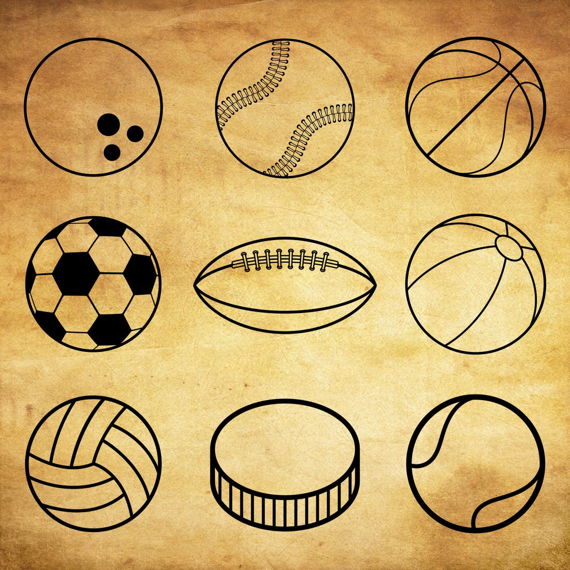 Sports Balls Clipart Vector Illustration Digital Design Sports Graphics ...