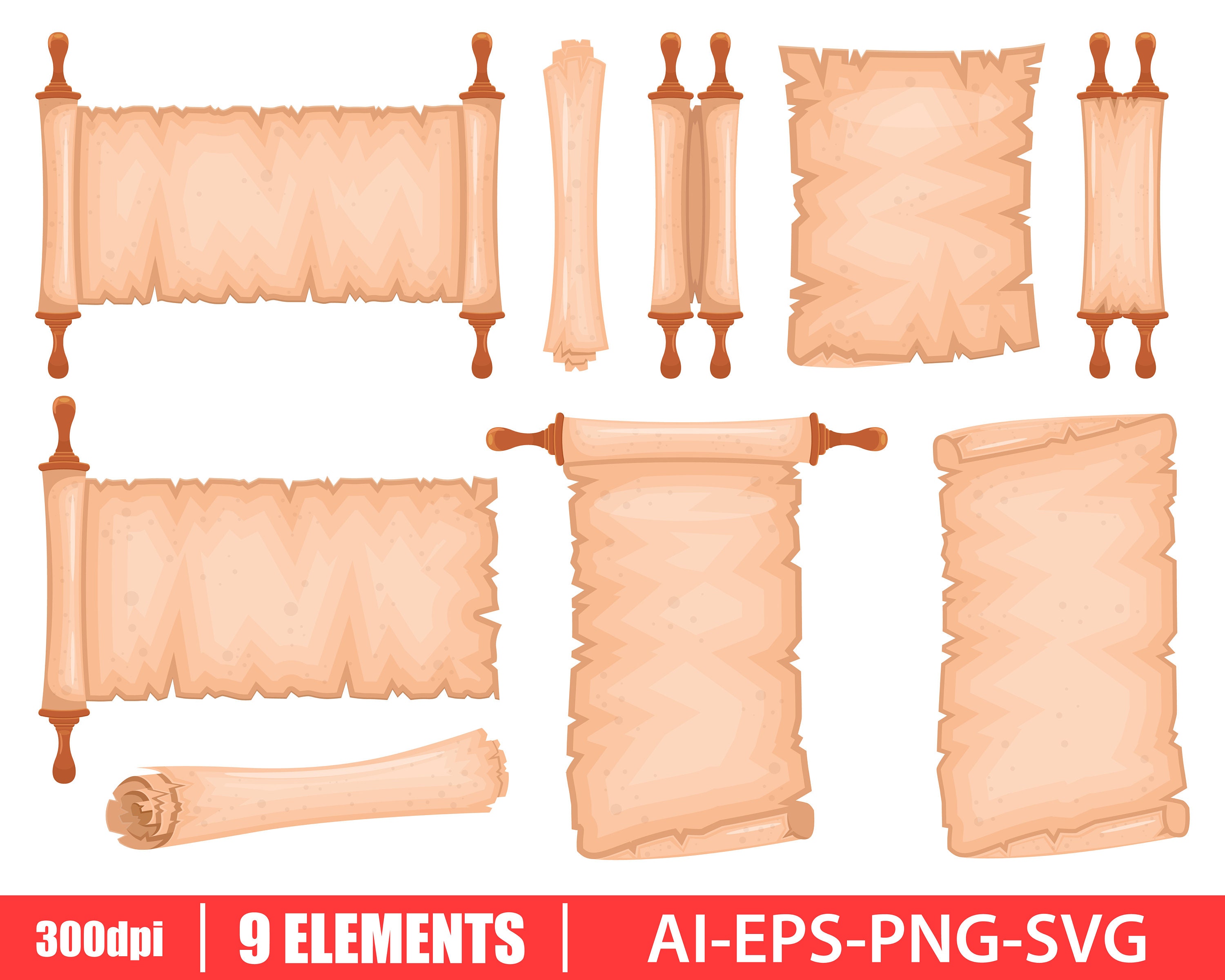 Old Scroll Clipart Vector Design Illustration. Old Scroll Set. - Etsy