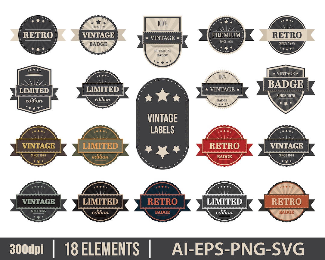 Vintage Labels Clipart Vector Design Illustration. Vintage, Label ...
