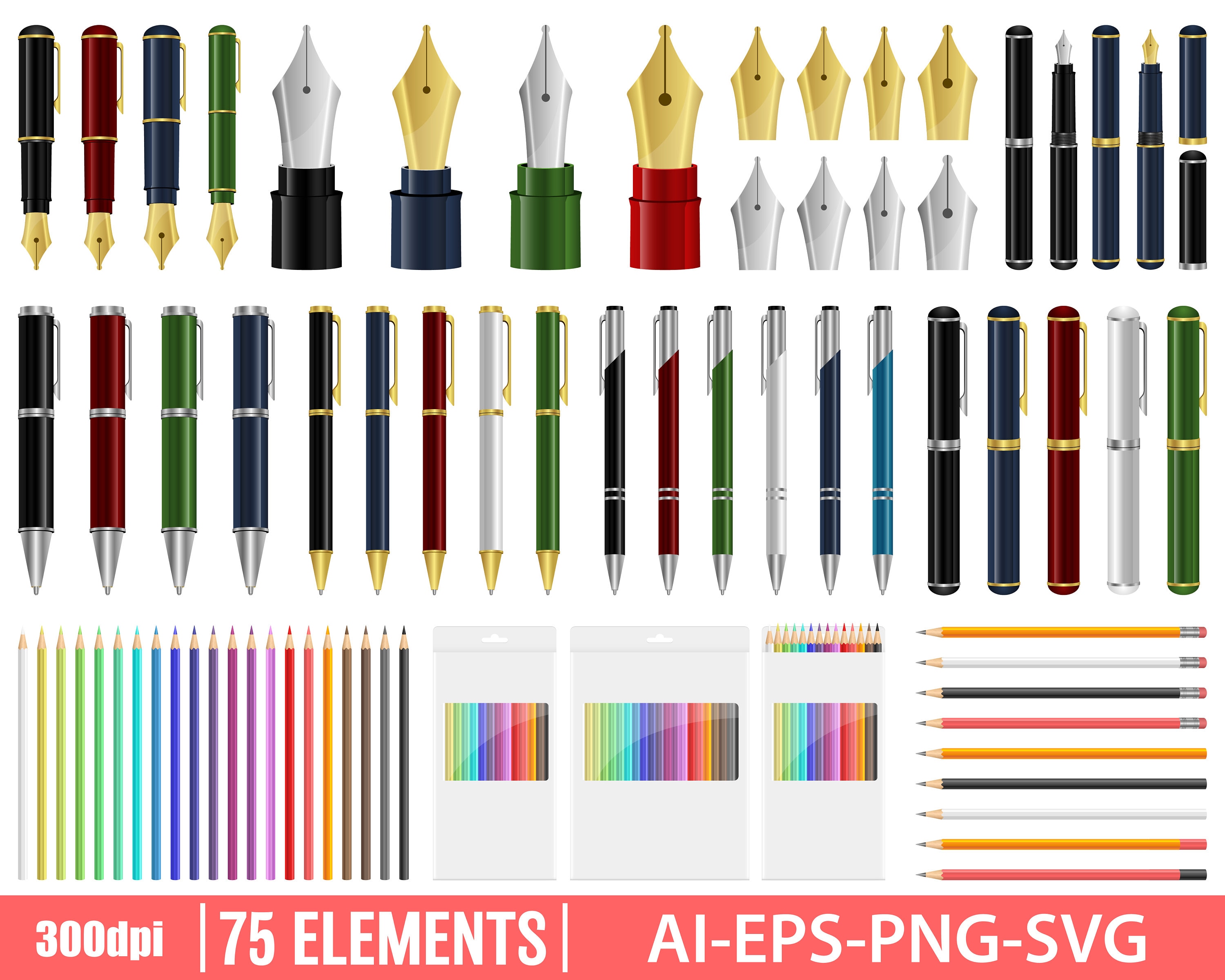 Collection of Pen Pencil Colored Pencil and Fountain Pen - Etsy