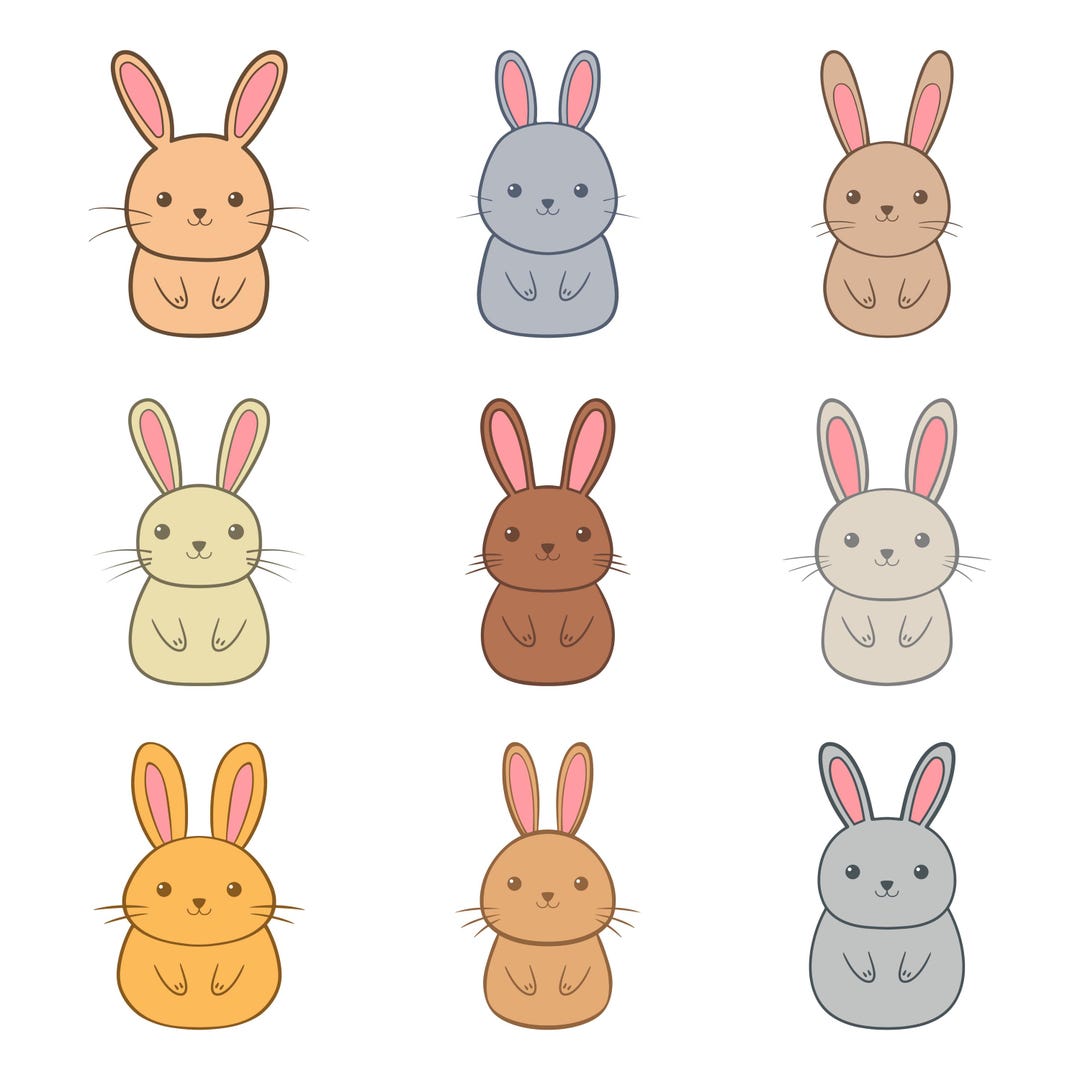 Cute Bunny 2D Flat Design Digital Files Cute Printable Bunny Clipart ...