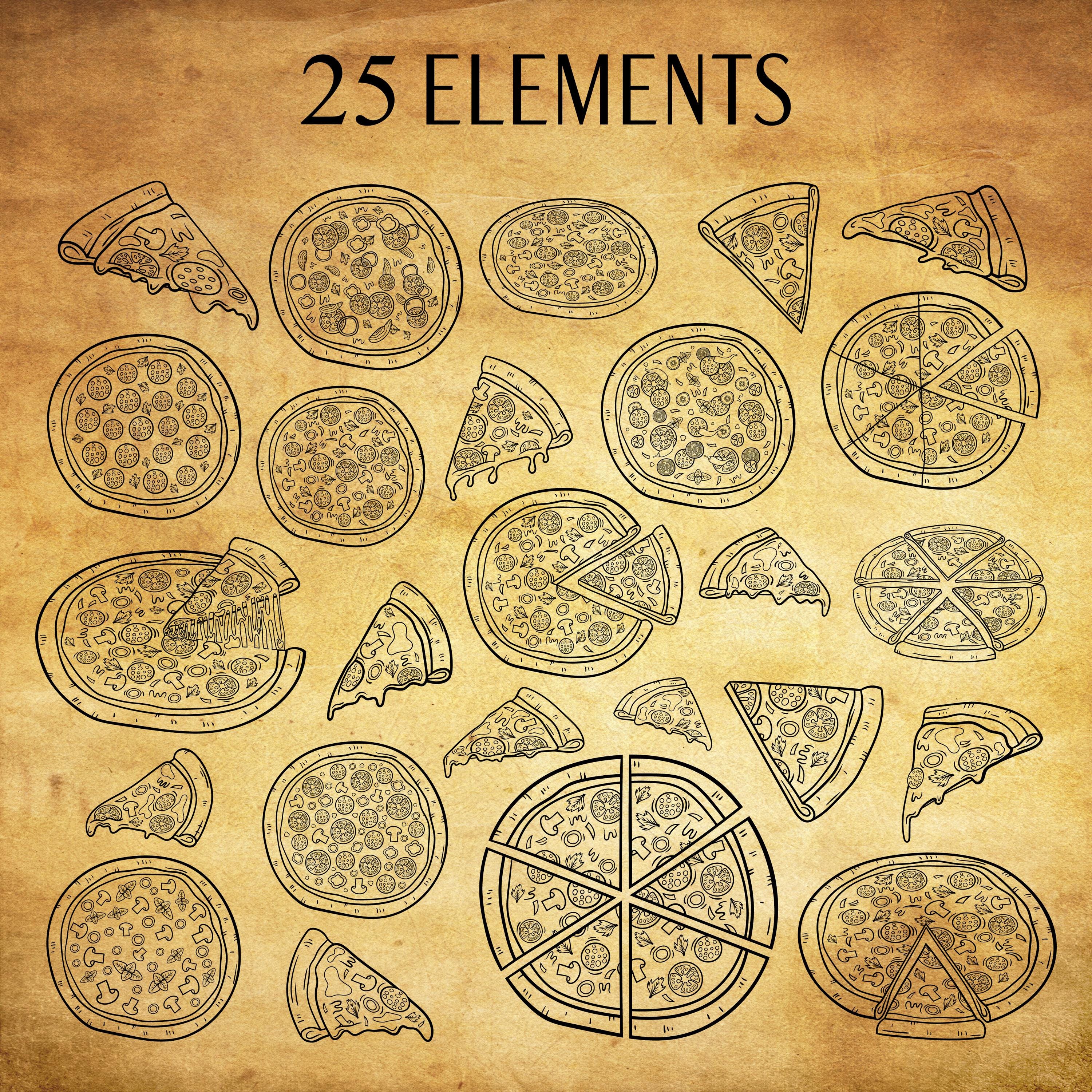 Pizza Line Art Clipart Vector Illustration Digital Design Food Graphics ...