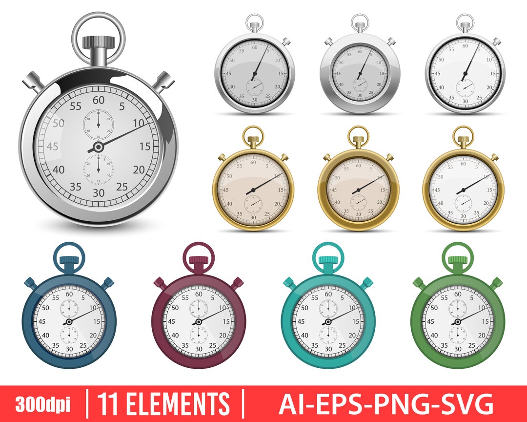 Retro Stopwatch Clipart Vector Design Illustration. Timer Set. Vector ...