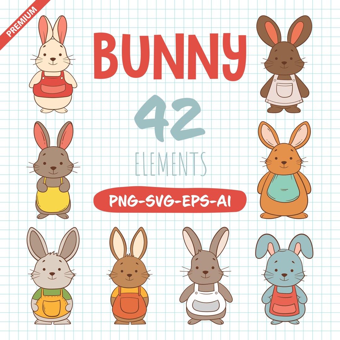 Cute Bunny 2D Flat Design Digital Files Cute Printable Bunny Clipart ...