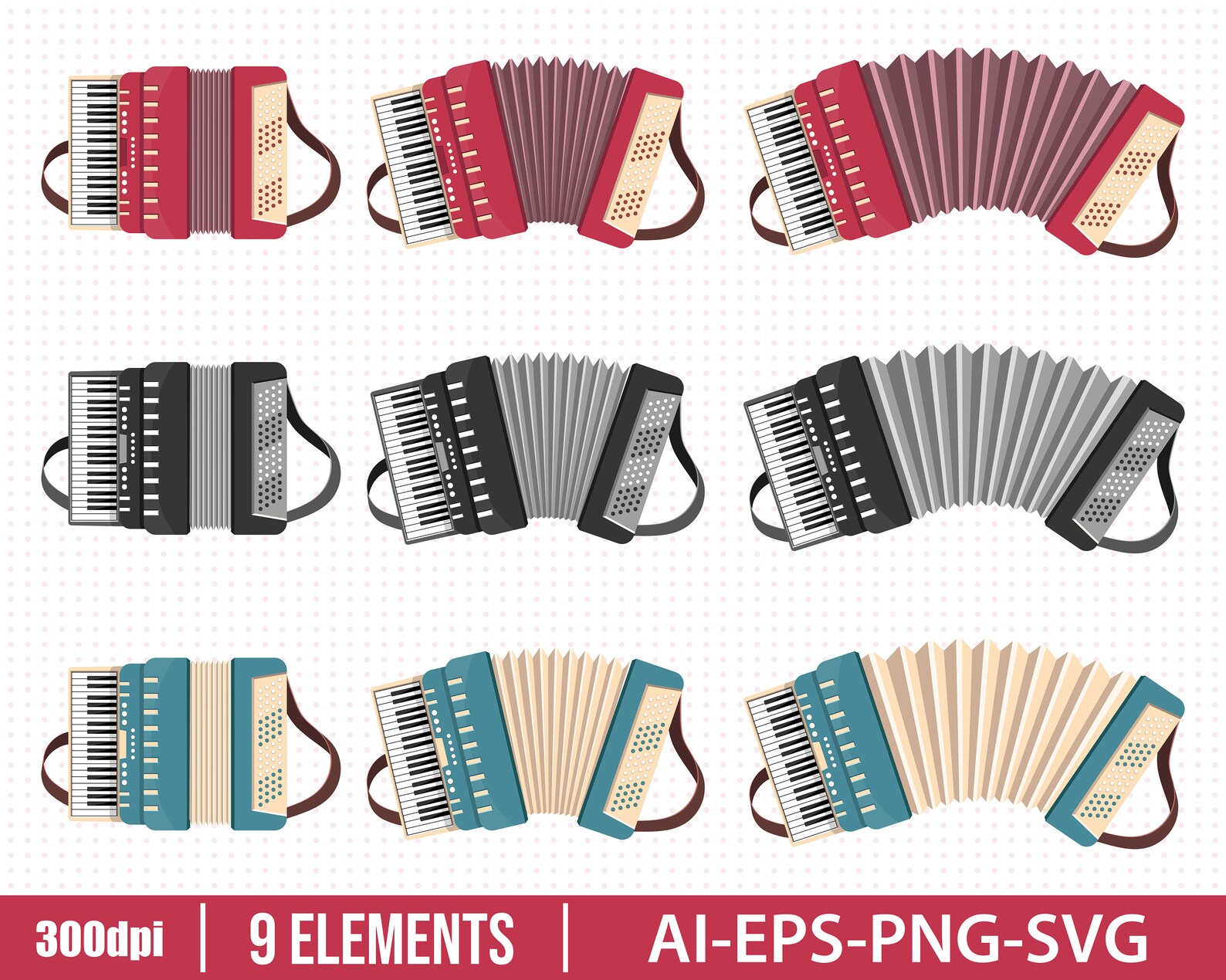 Accordion Set Clipart Vector Design Illustration. Accordion - Etsy