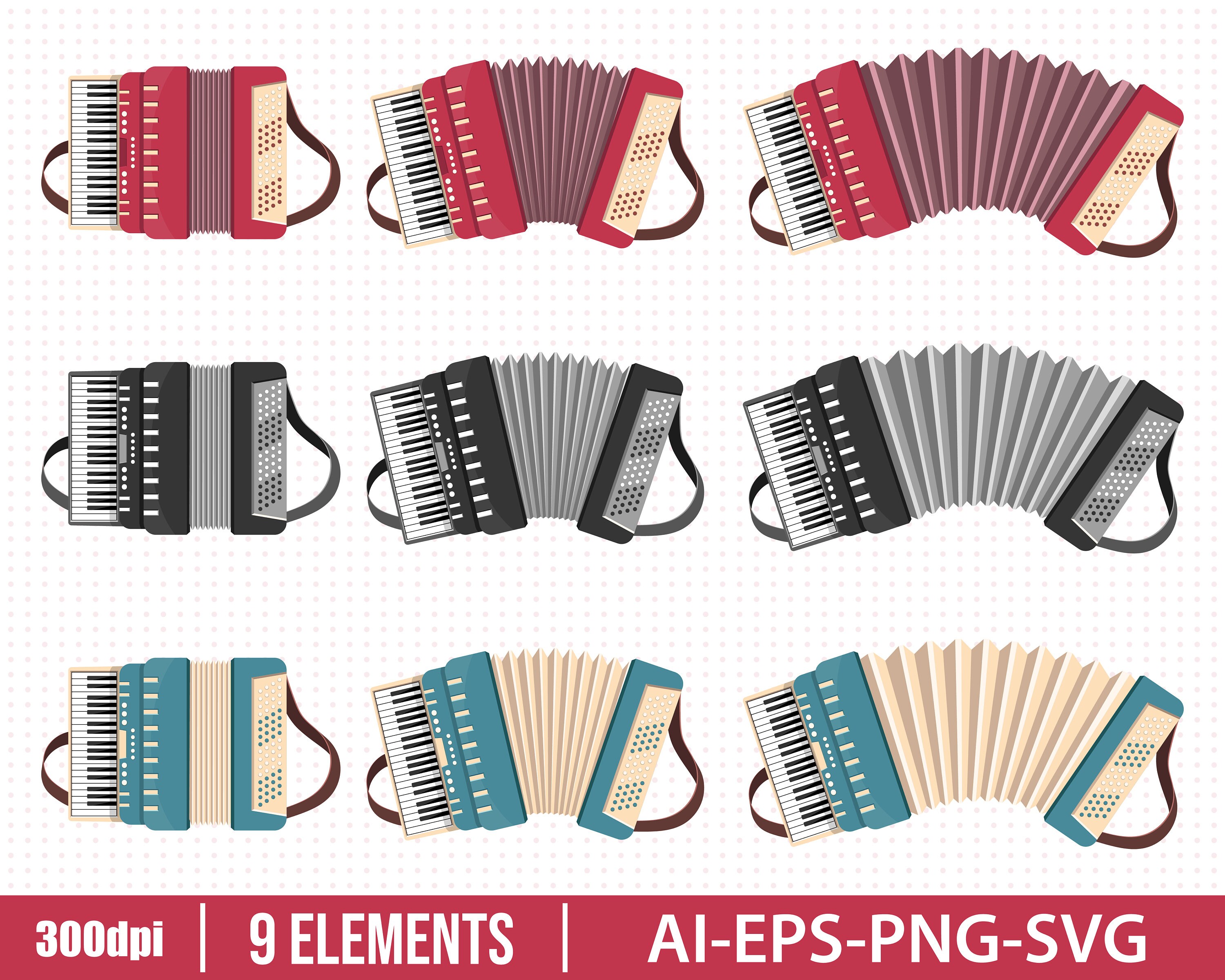Accordion Set Clipart Vector Design Illustration. Accordion - Etsy