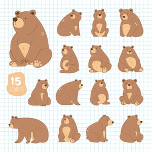 Adorable 2D Flat Design Bear Digital Files Cute Printable Bear Clipart ...