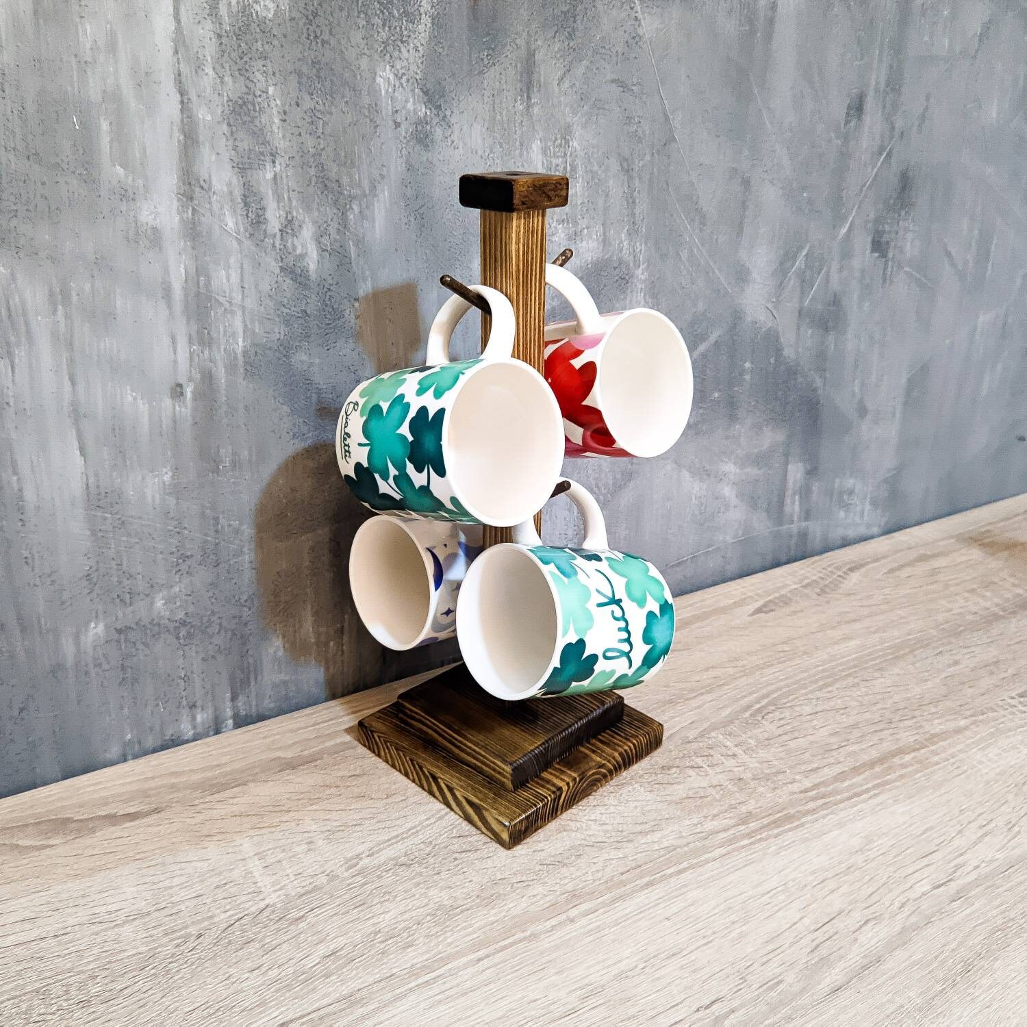 Vintage Wooden Tree Shape Tea Cup Holder Rustic Mug Tree - Etsy