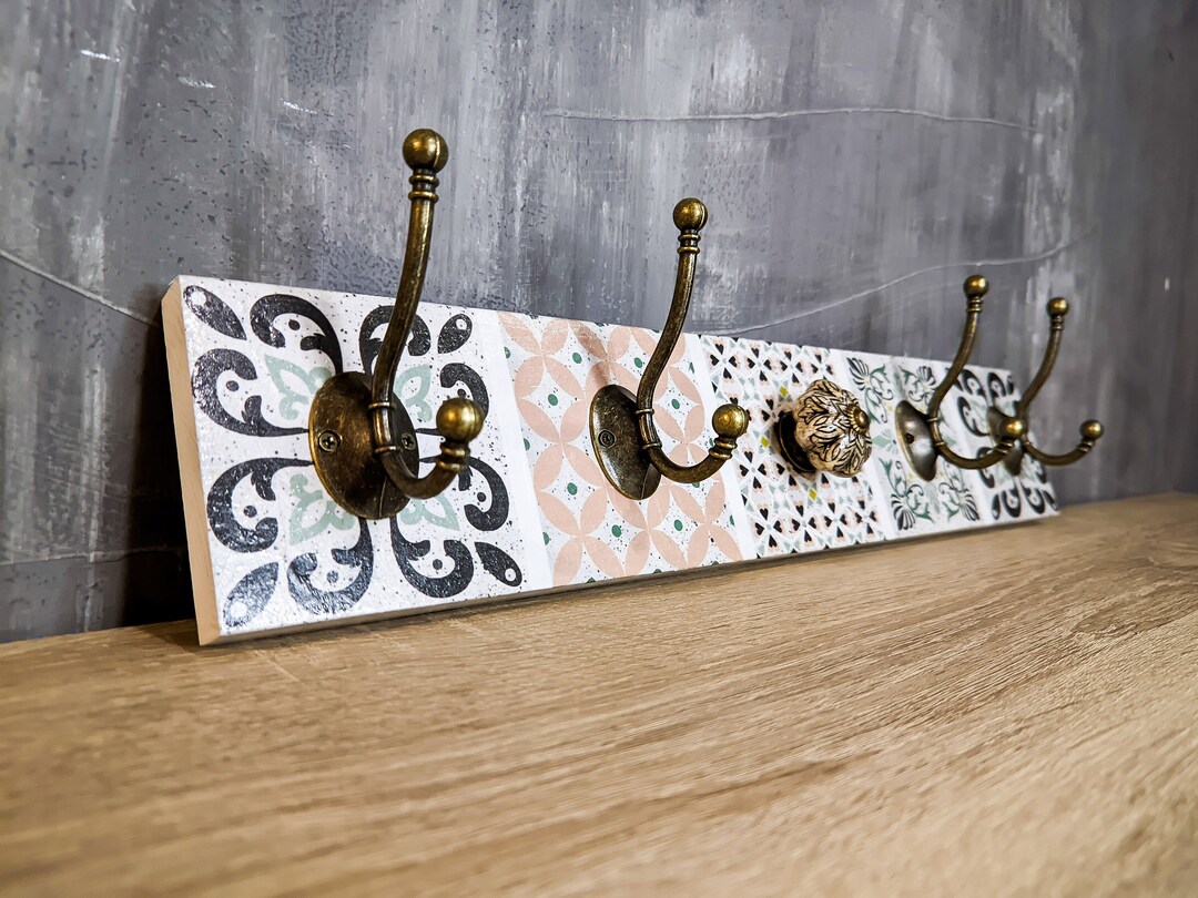 Wall Mounted Coat Rack, Wall Hanger With Spanish Tiles Decoupage ...